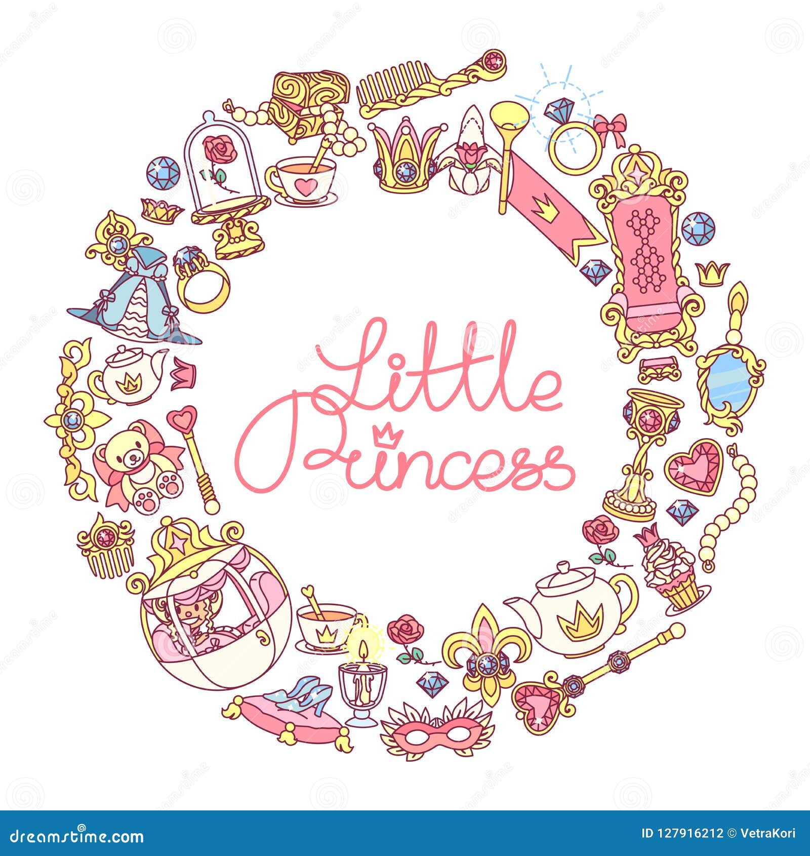 Vector Little Princess Icons Frame Stock Vector - Illustration of ...