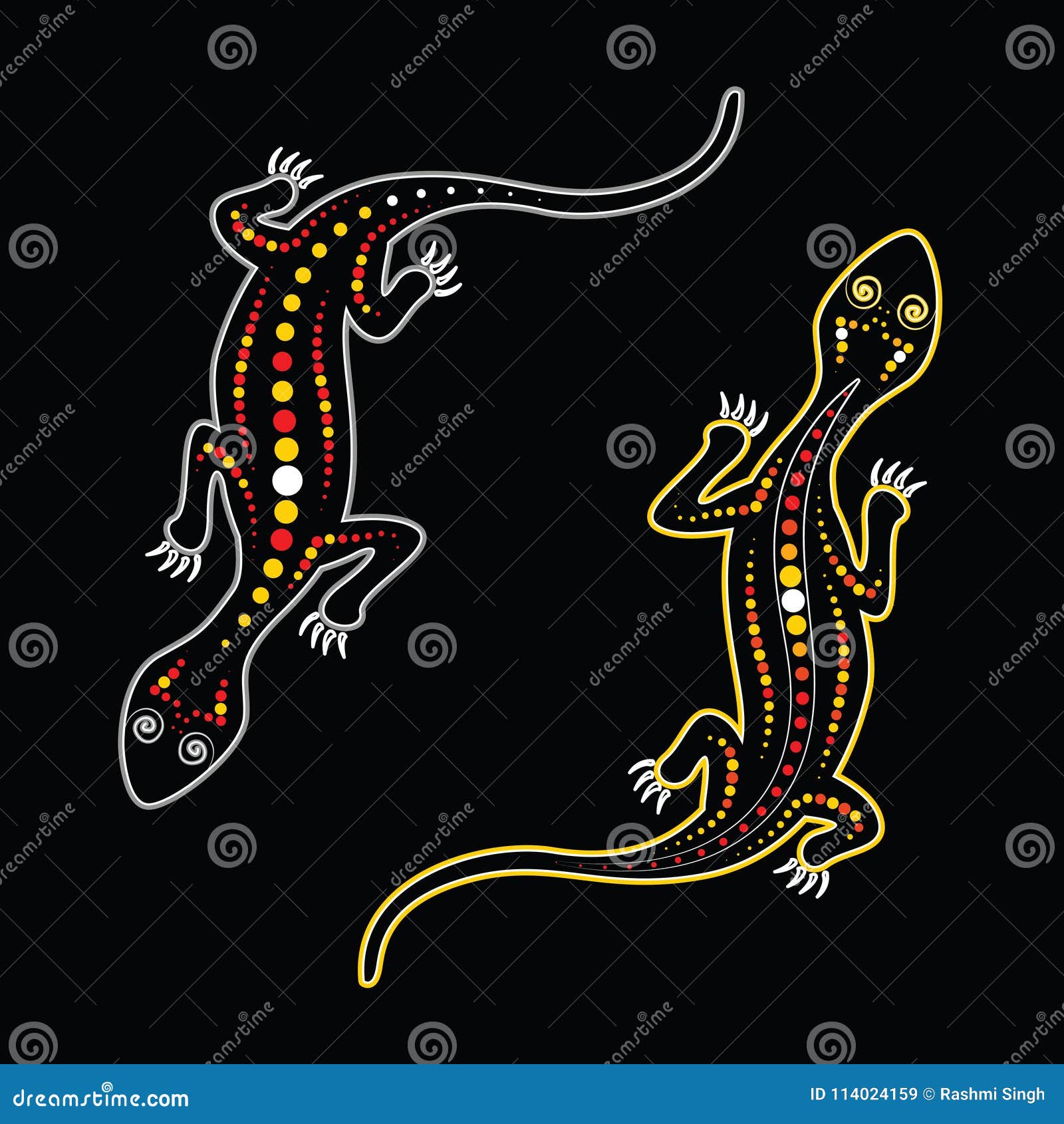Lizard. Aboriginal Art Style. Vector Monochrome Illustration Isolated ...