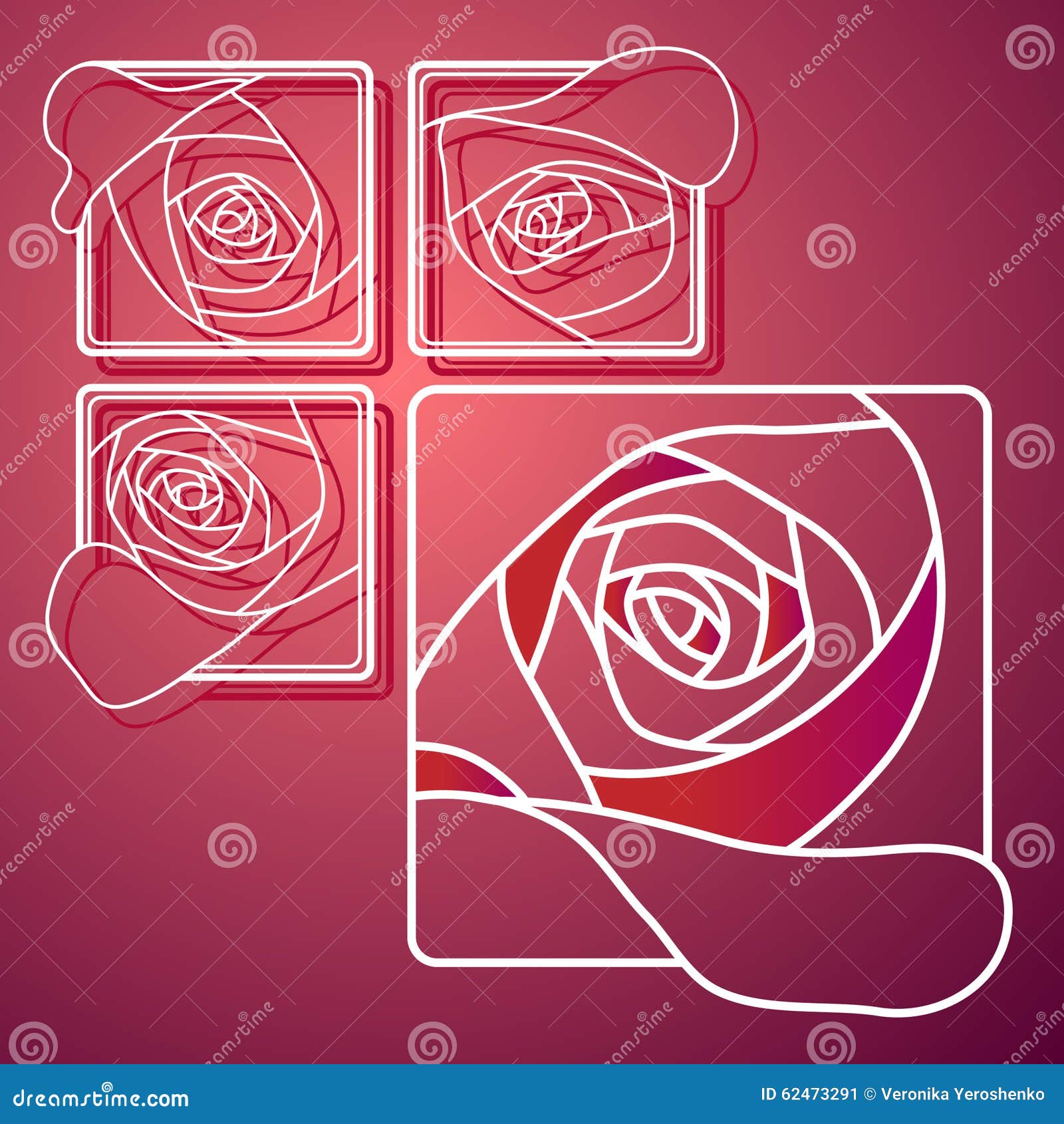 Vector Llustration of White Line Rose in Square Stock Vector ...