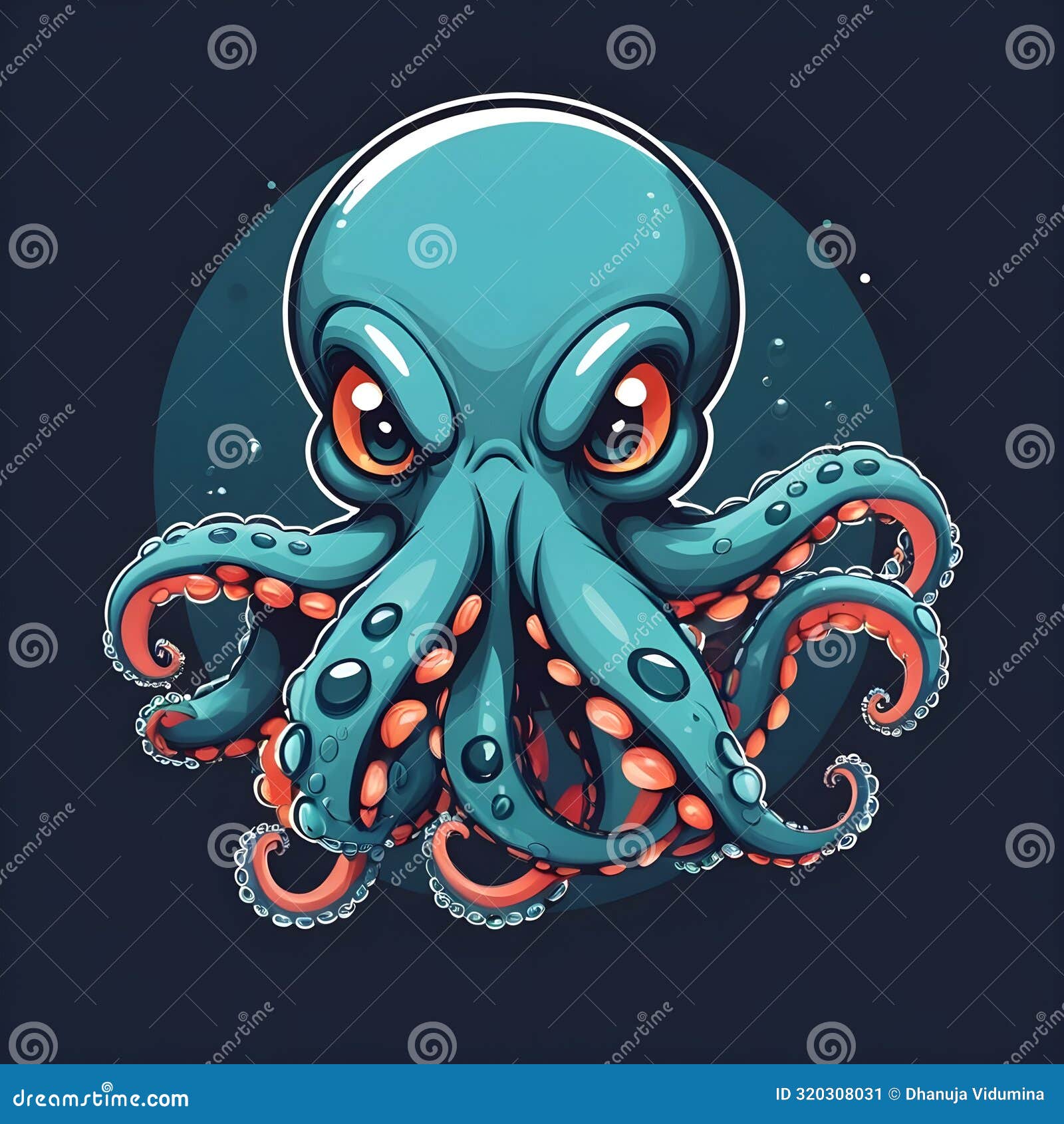 Angry Octopus With Volcano And Water. AI Generative Illustration ...