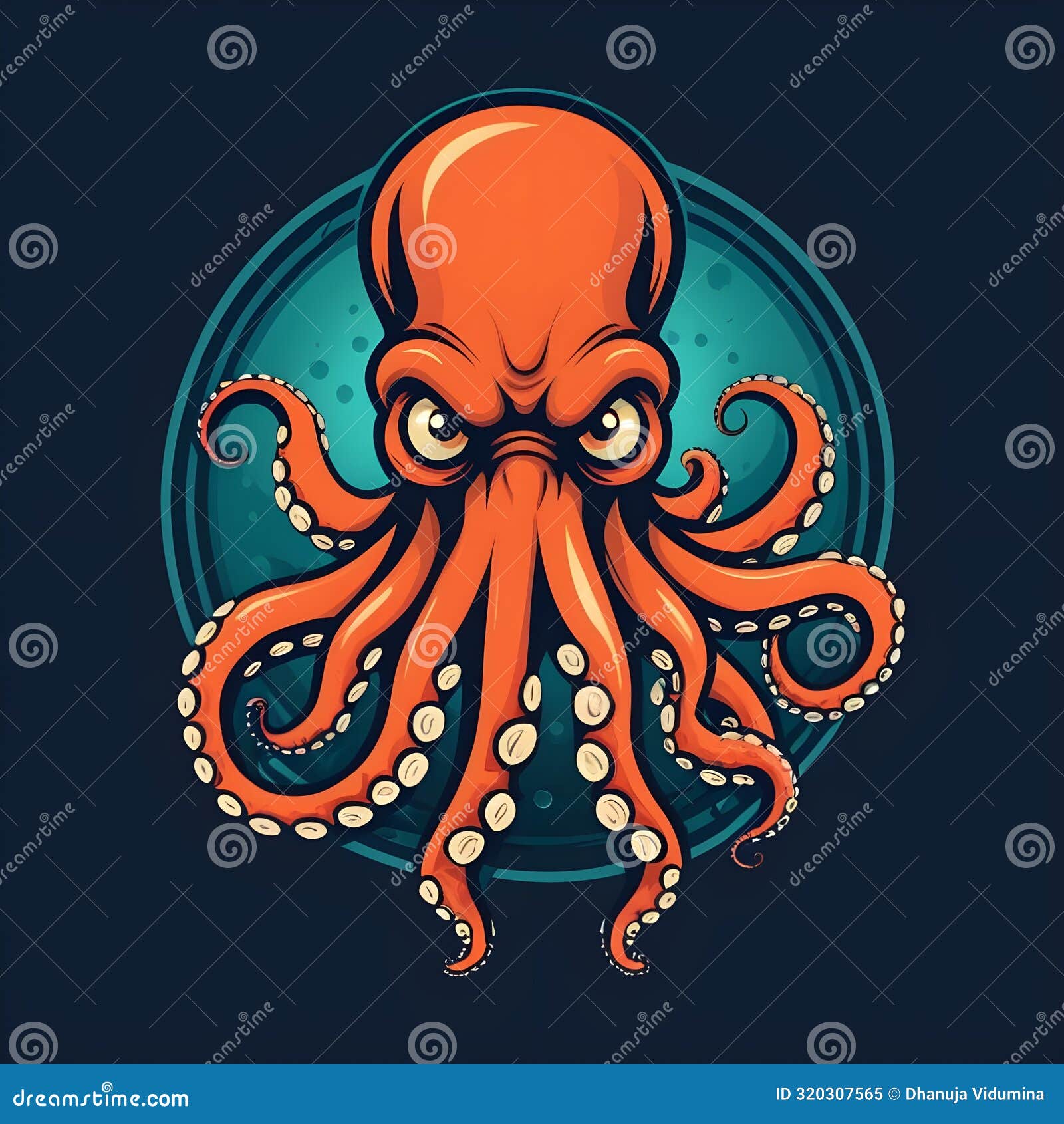 Angry Octopus With Volcano And Water. AI Generative Illustration ...