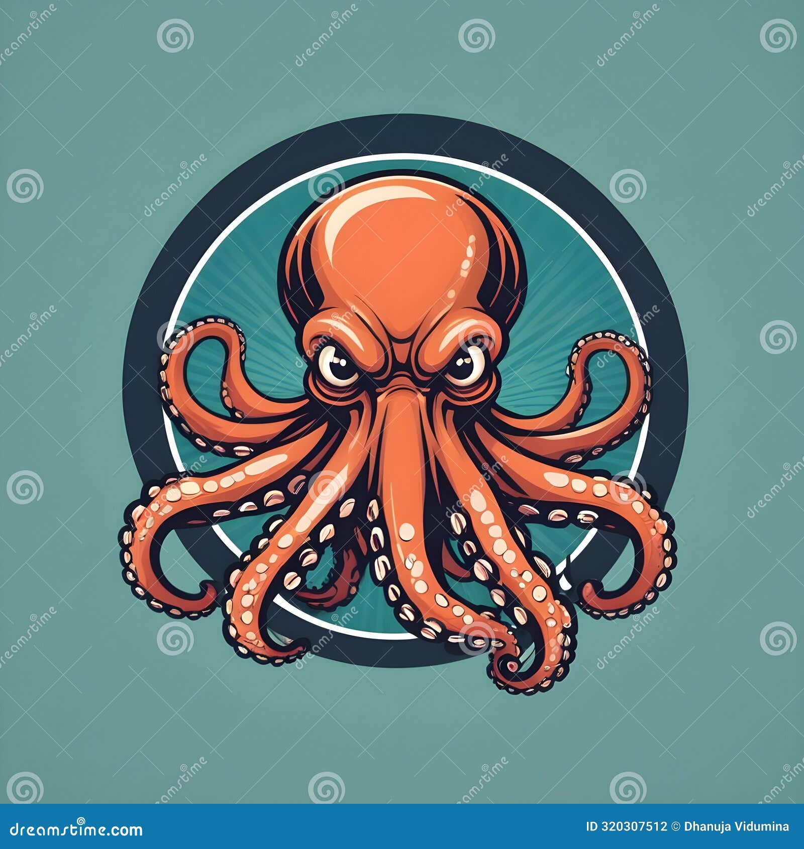Angry Octopus With Volcano And Water. AI Generative Illustration ...