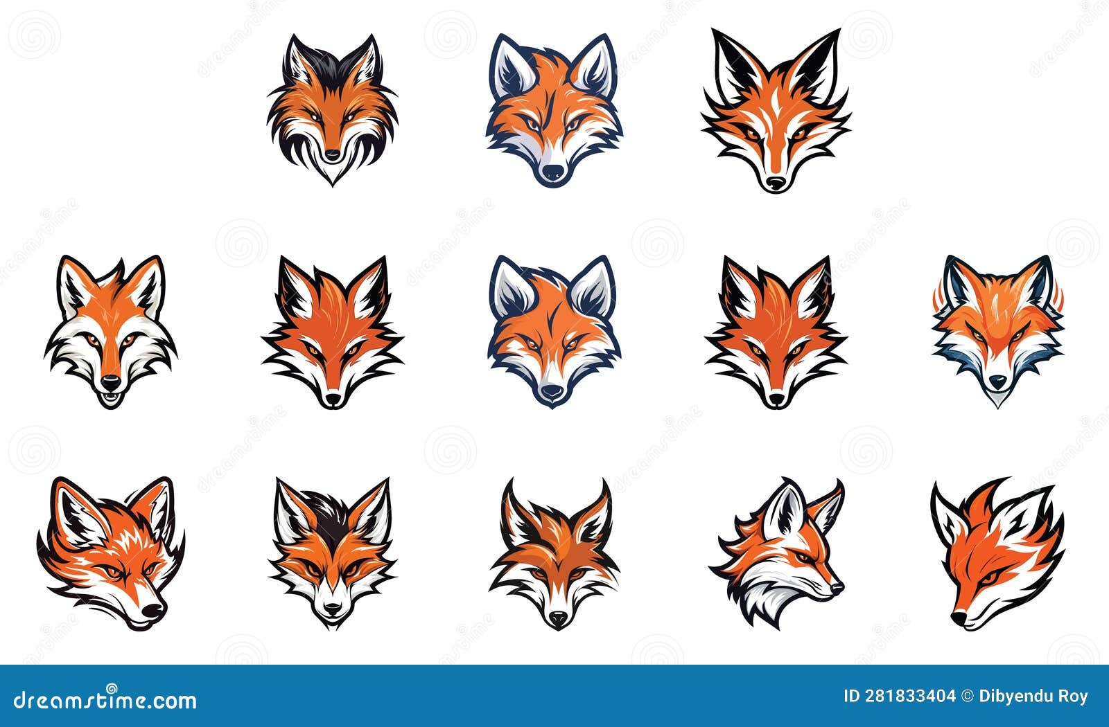 Vector Logo Collection Featuring Fire Fox Heads Stock Vector ...