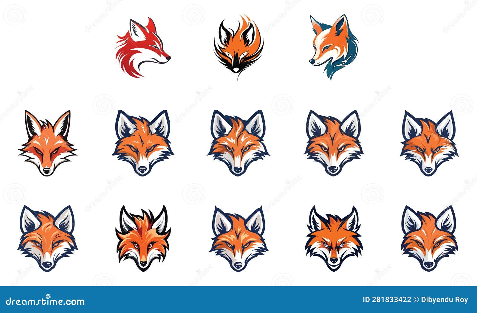 Vector Logo Collection Featuring Fire Fox Heads Stock Vector ...