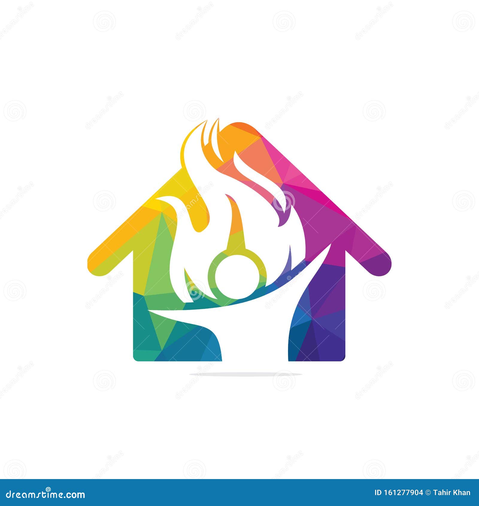 Fireman and Home Logo Design. Red Flame Character Logotype. Stock ...