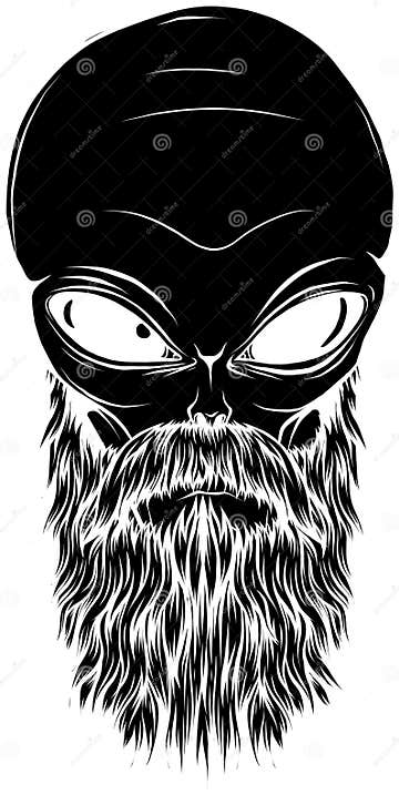 Black Silhouette of Design Alien with Beard Stock Vector - Illustration ...