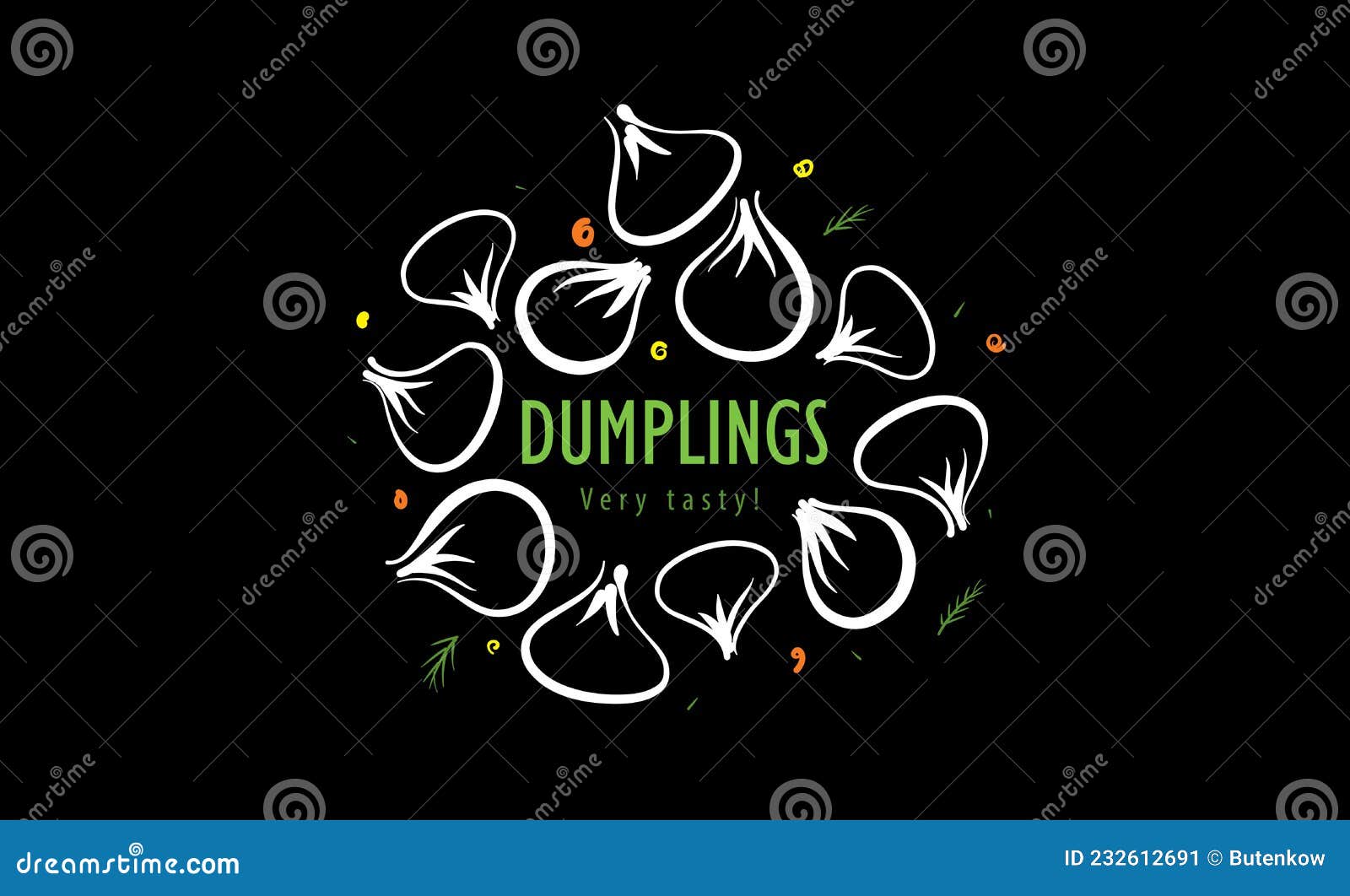 Vector Logo with Drawn Dumplings on a Black Background Stock Vector ...