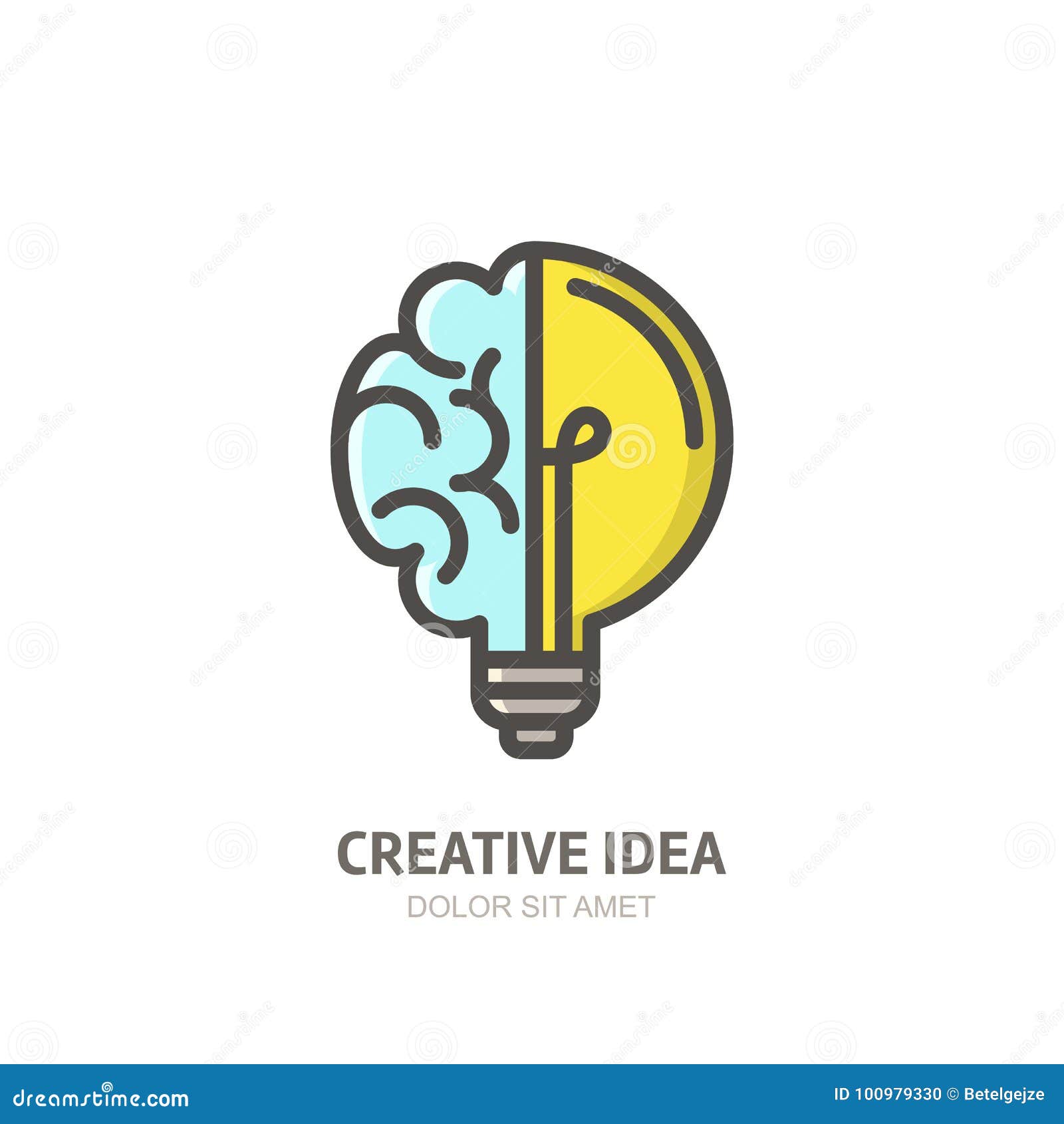 Vector Logo Icon, Emblem with Brain and Light Bulb. Abstract Flat ... Vector Logo Icon, Emblem with Brain and Light Bulb. Abstract Flat ...
