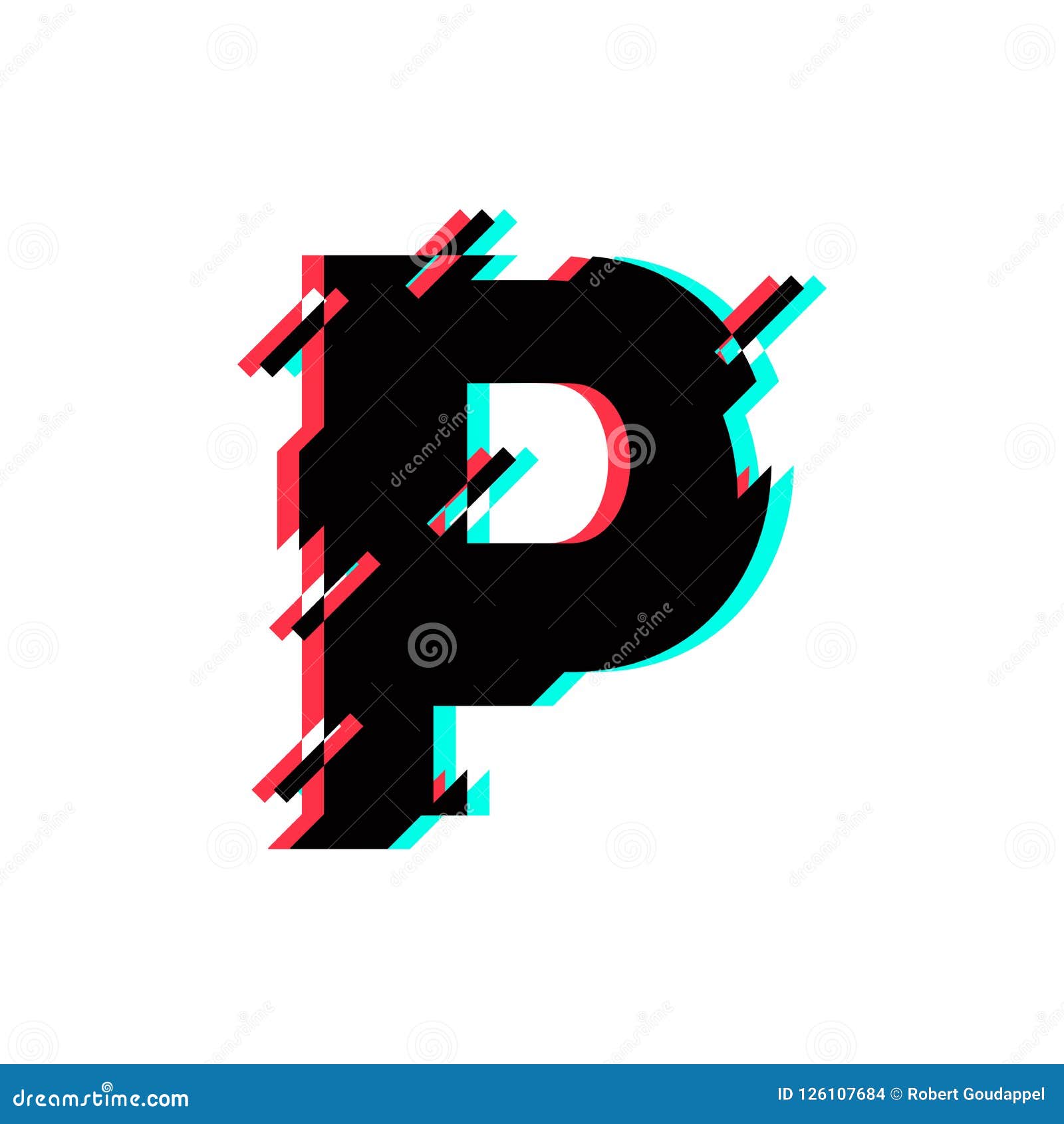 Vector Logo Letter P Glitch Distortion Diagonal Stock Vector ...