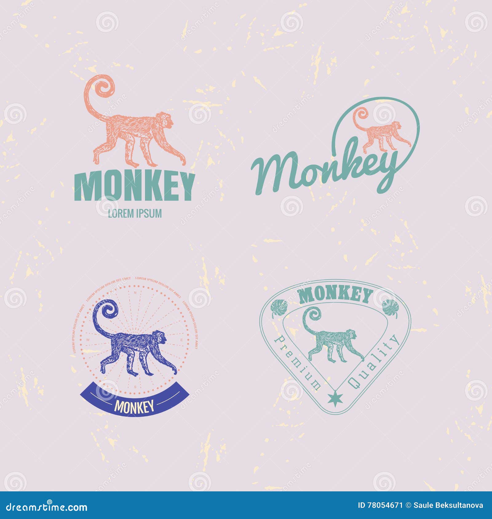 Vector Logo Set with Jungle Monkey Stock Illustration - Illustration of ...