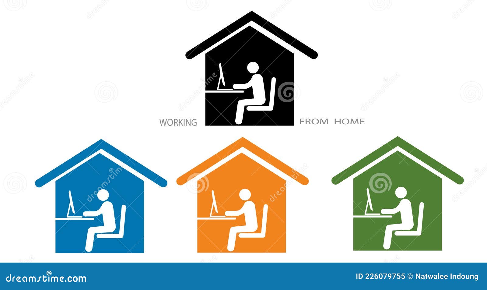 Vector Logo Set of Work from Home. Professional Working on Computer at ...