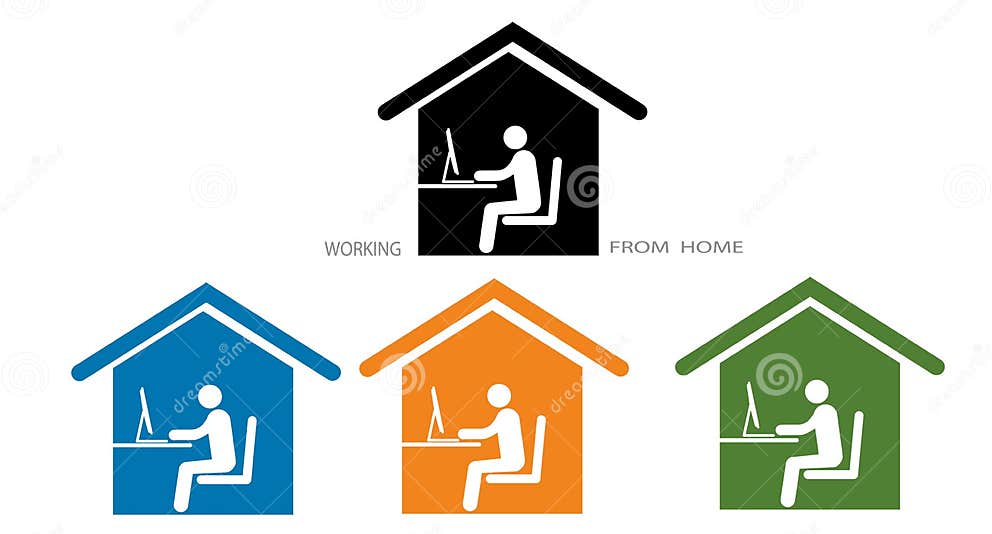 Vector Logo Set of Work from Home. Professional Working on Computer at ...