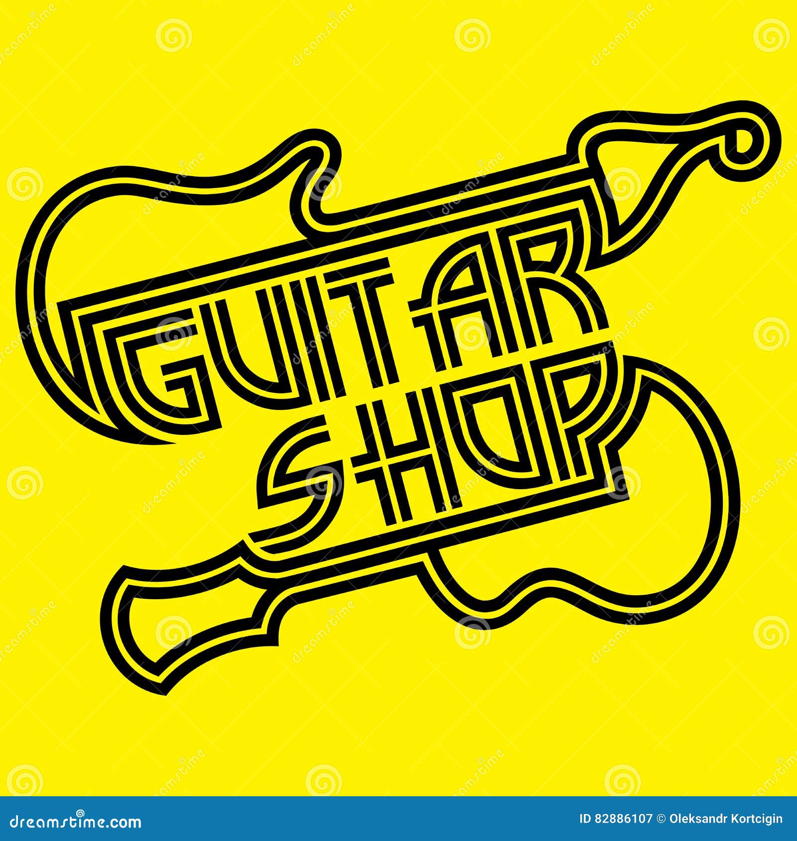 Vector Logo Template Of Black Lines On Yellow Background For Guitar ...