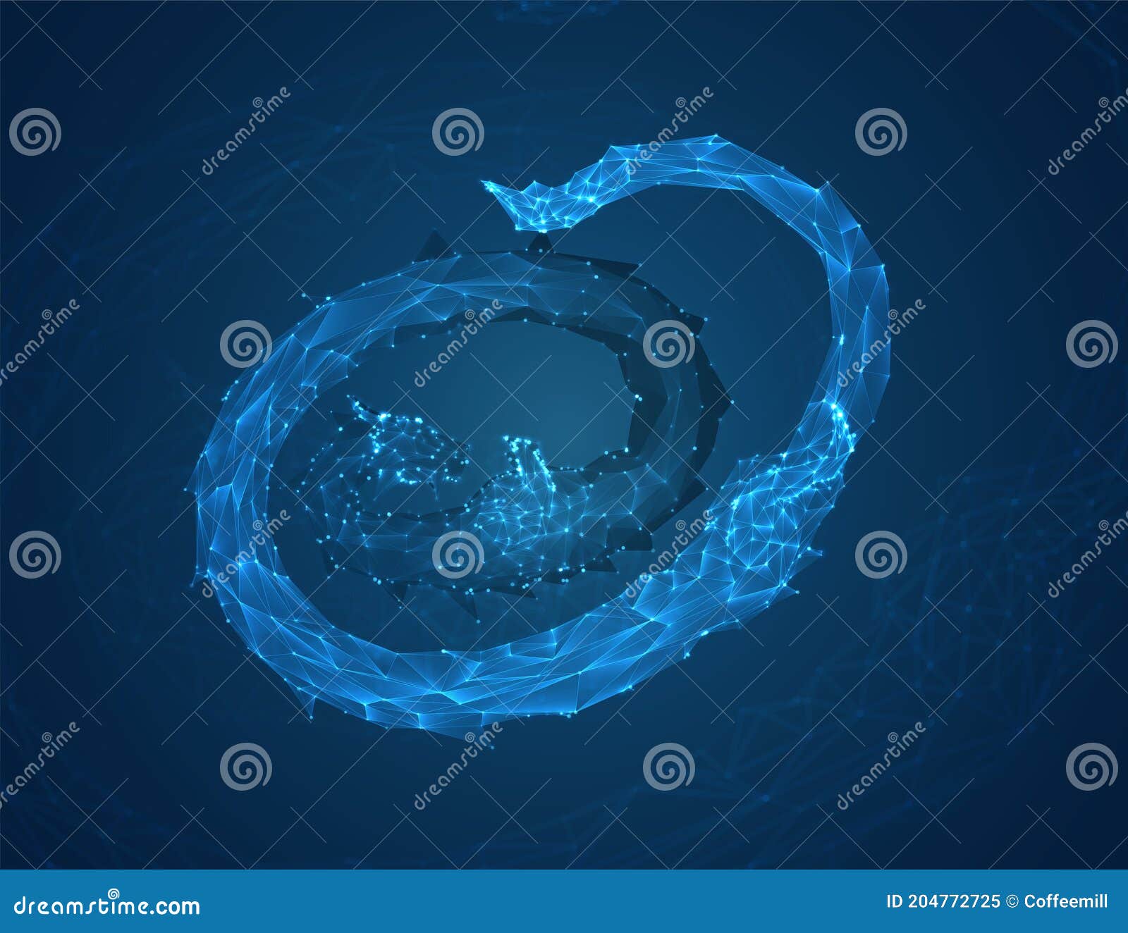 Vector Long Dragon Snake on a Deep Dark Blue Background in the Style of ...
