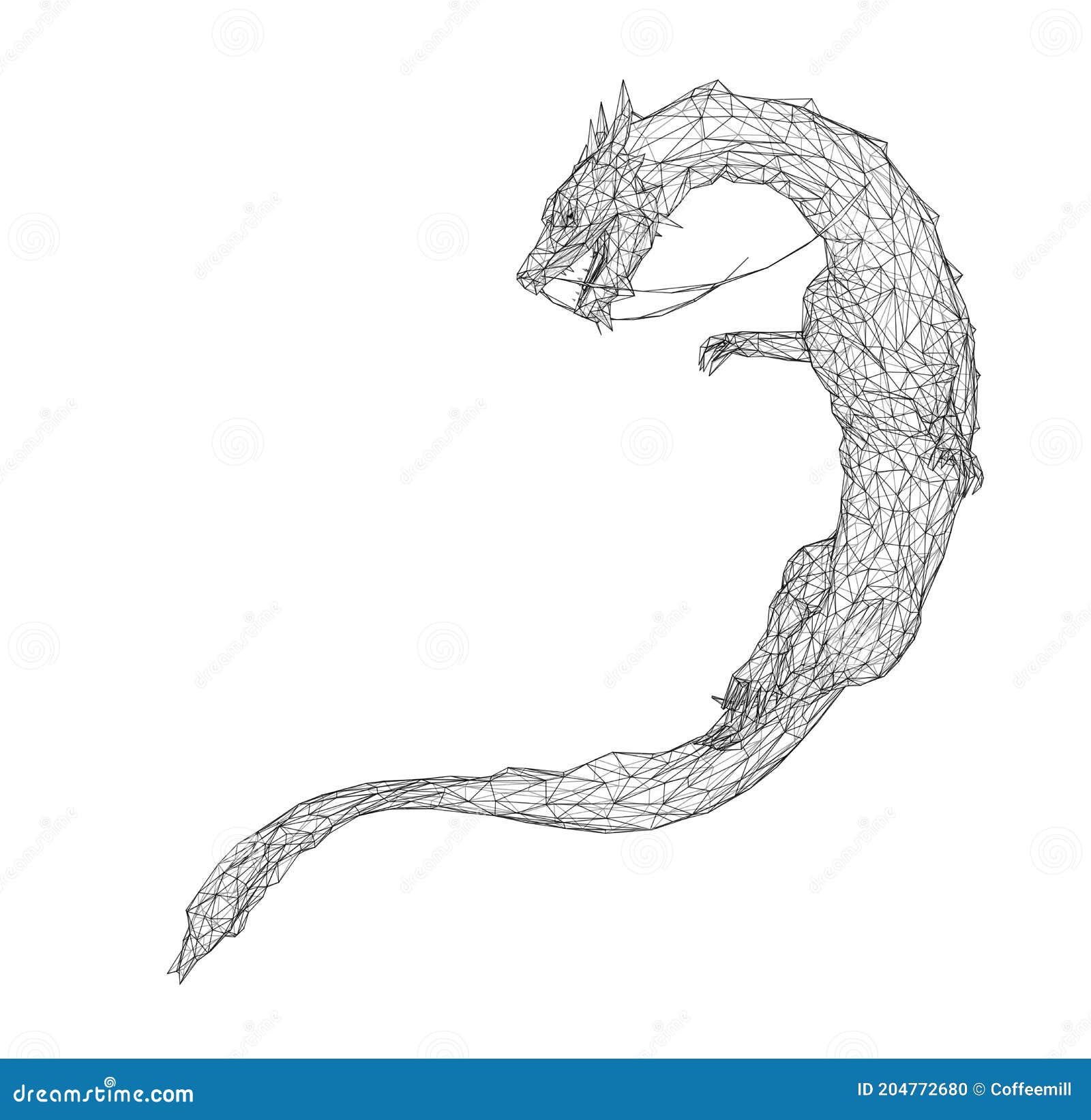 Vector Long Dragon Snake Isolated On White Background In 3d Polygon ...