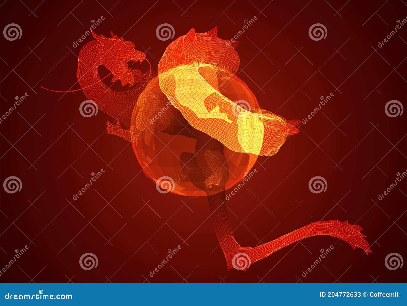 Vector Long Dragon Snake on Red Background in 3d Polygon Style Stock ...