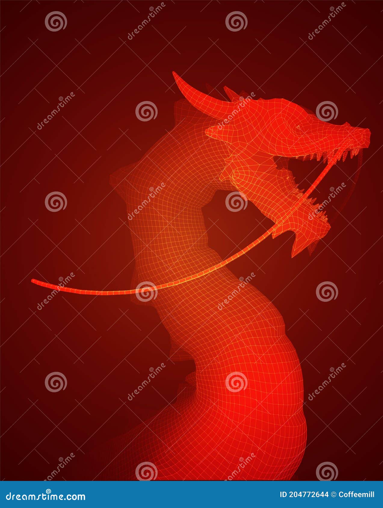 Vector Long Dragon Snake on Red Background in 3d Polygon Style Stock ...