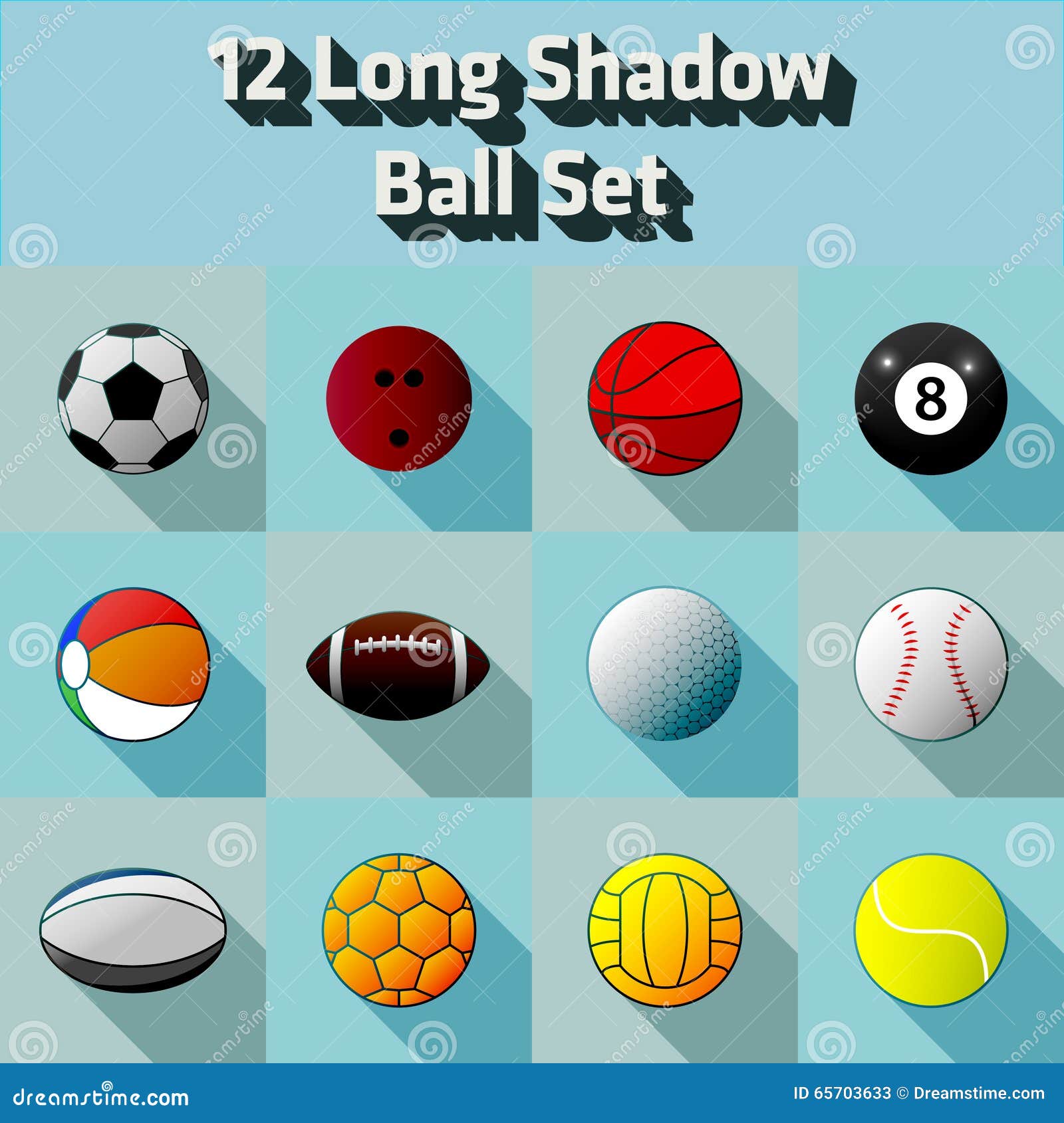 Vector Long Shadow Flat 12 Ball Set Stock Vector - Illustration of ...