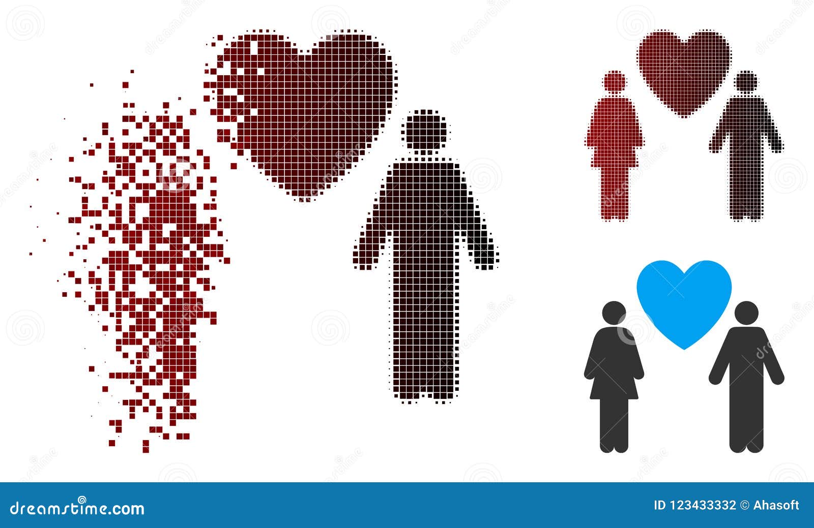 Fragmented Pixel Halftone Love Couple Icon Stock Vector - Illustration ...