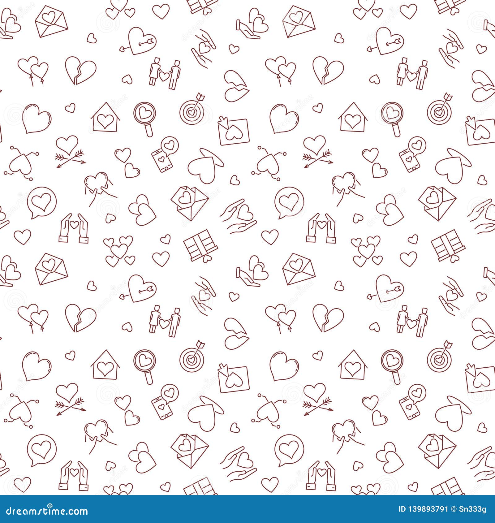 Vector Love Linear Concept Seamless Pattern Stock Vector - Illustration ...