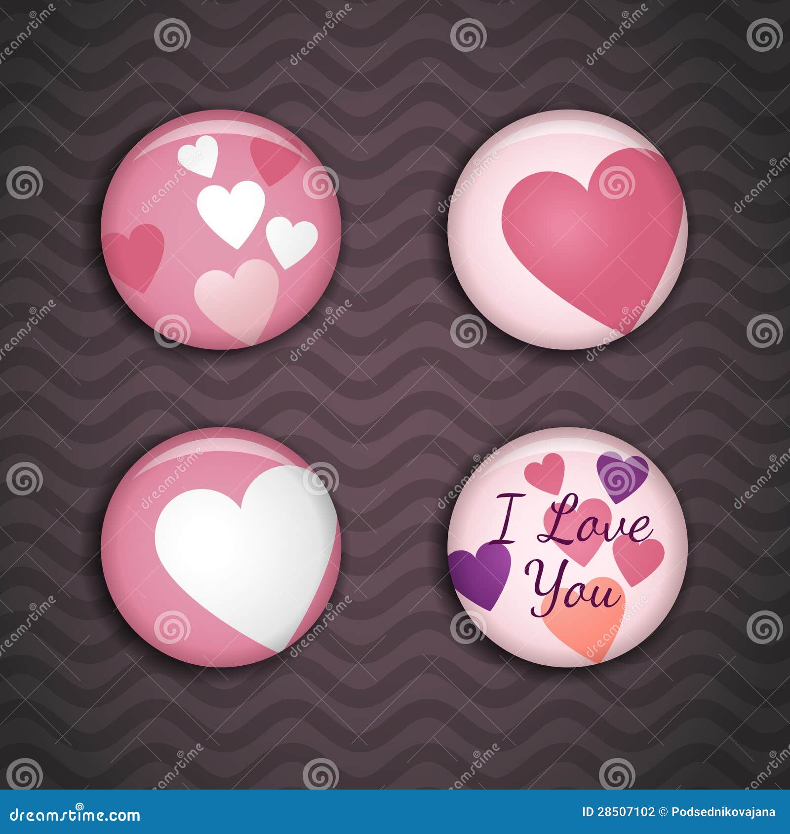Vector Love Pins on the Dark Background with Waves Stock Vector ...