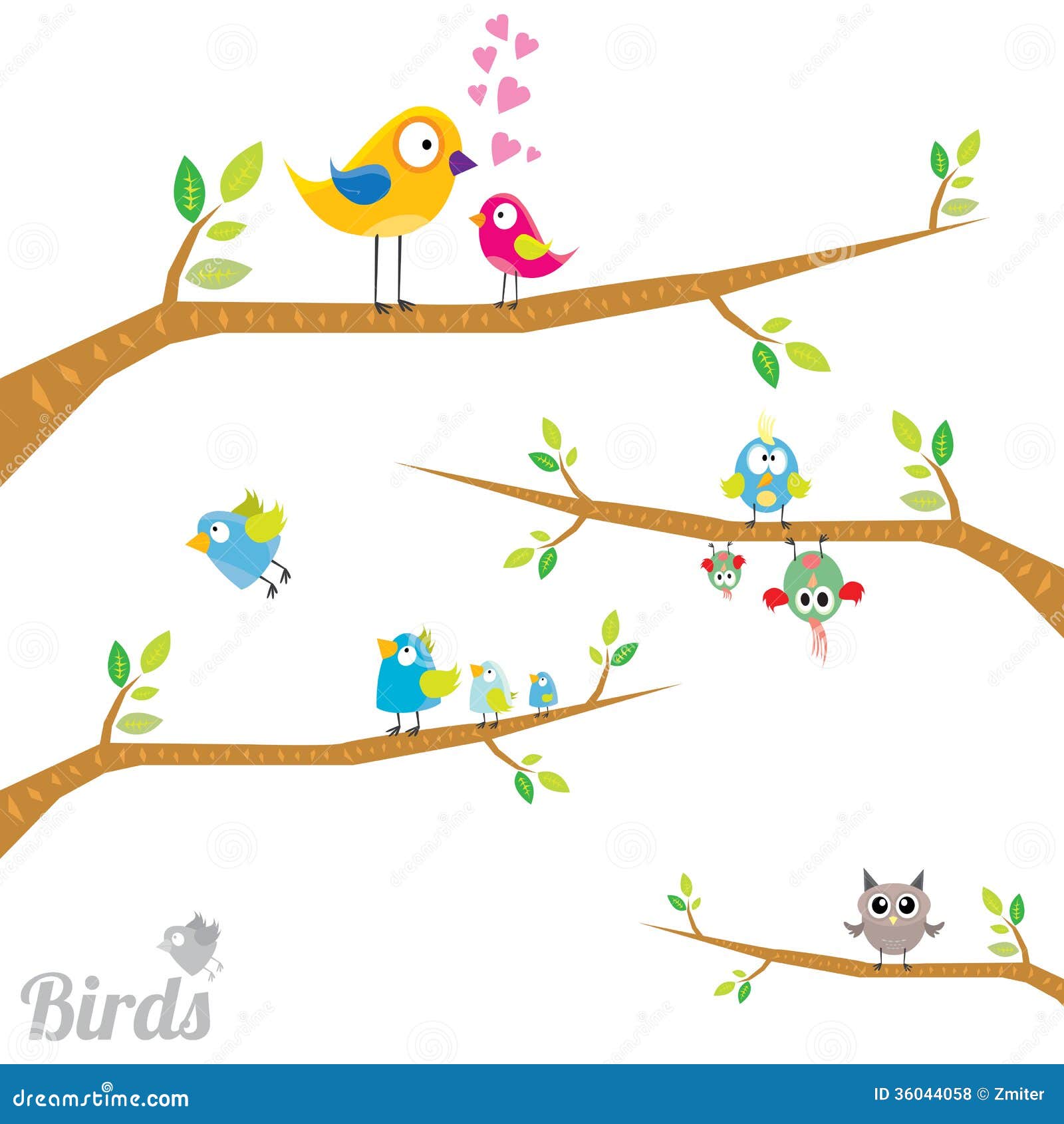 Vector Lovely Birds on Branch Stock Vector - Illustration of animal ...