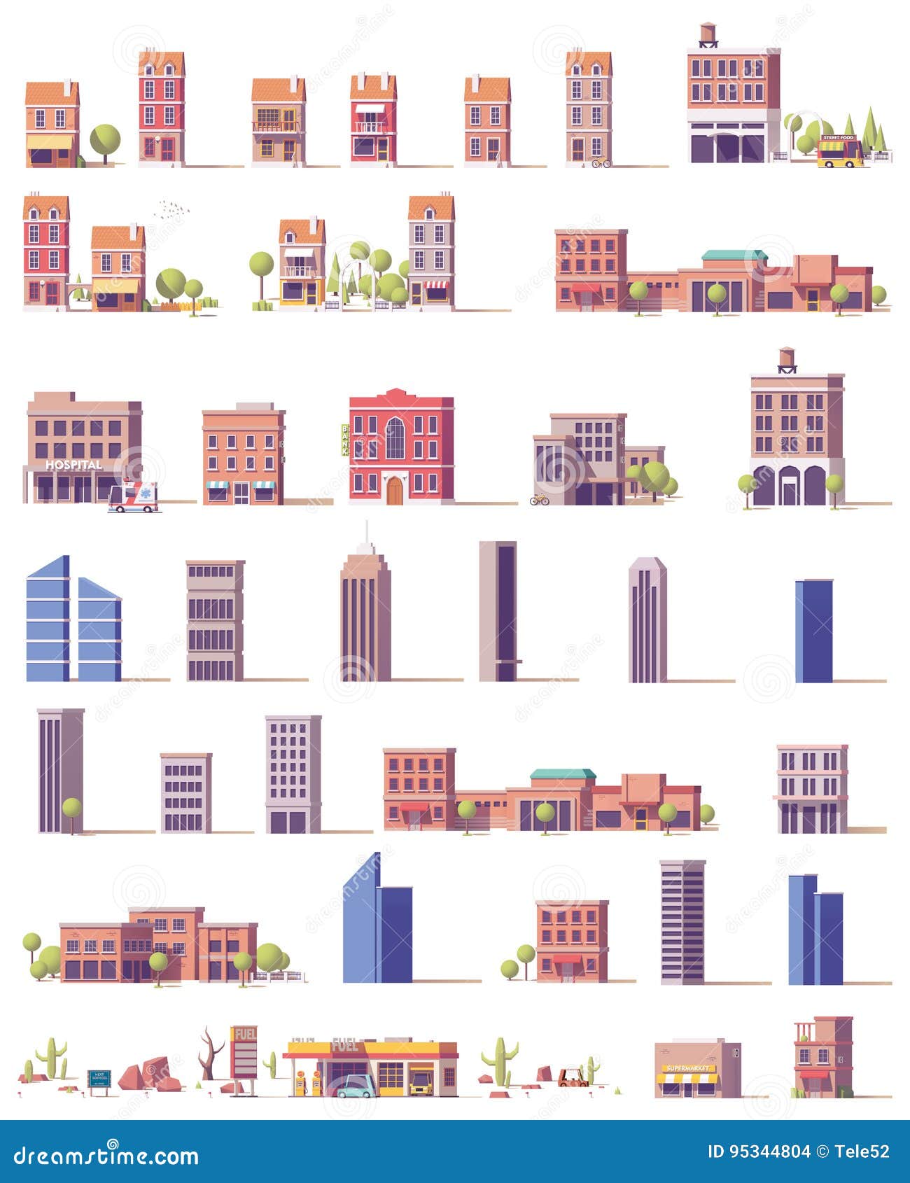 Vector Low Poly Buildings Set Stock Vector - Illustration of street ...