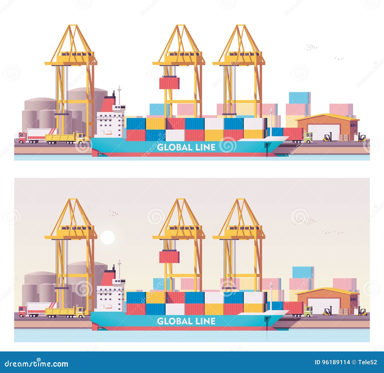 Vector Low Poly 2d Cargo Port Stock Vector - Illustration of ...