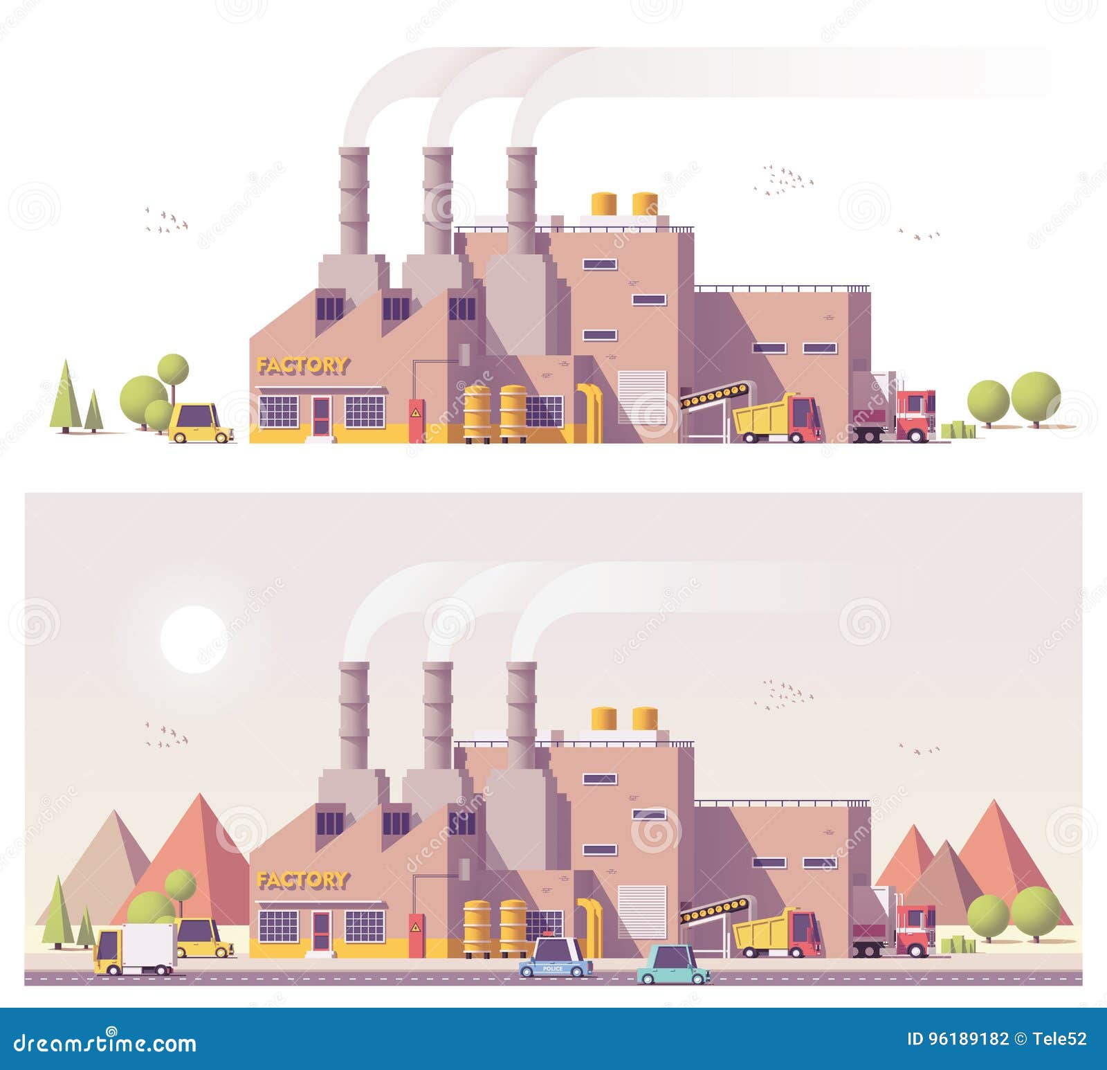 Vector low poly 2d factory stock vector. Illustration of industrial ...