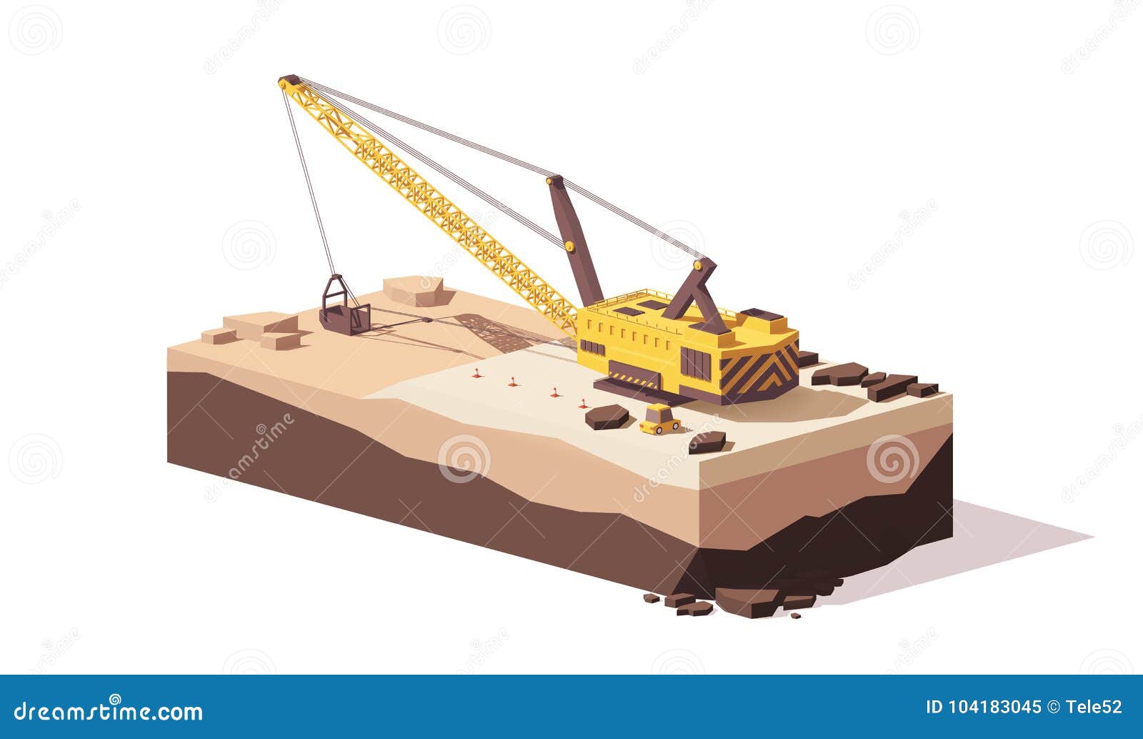 Vector Low Poly Dragline Excavator Stock Vector - Illustration of ...