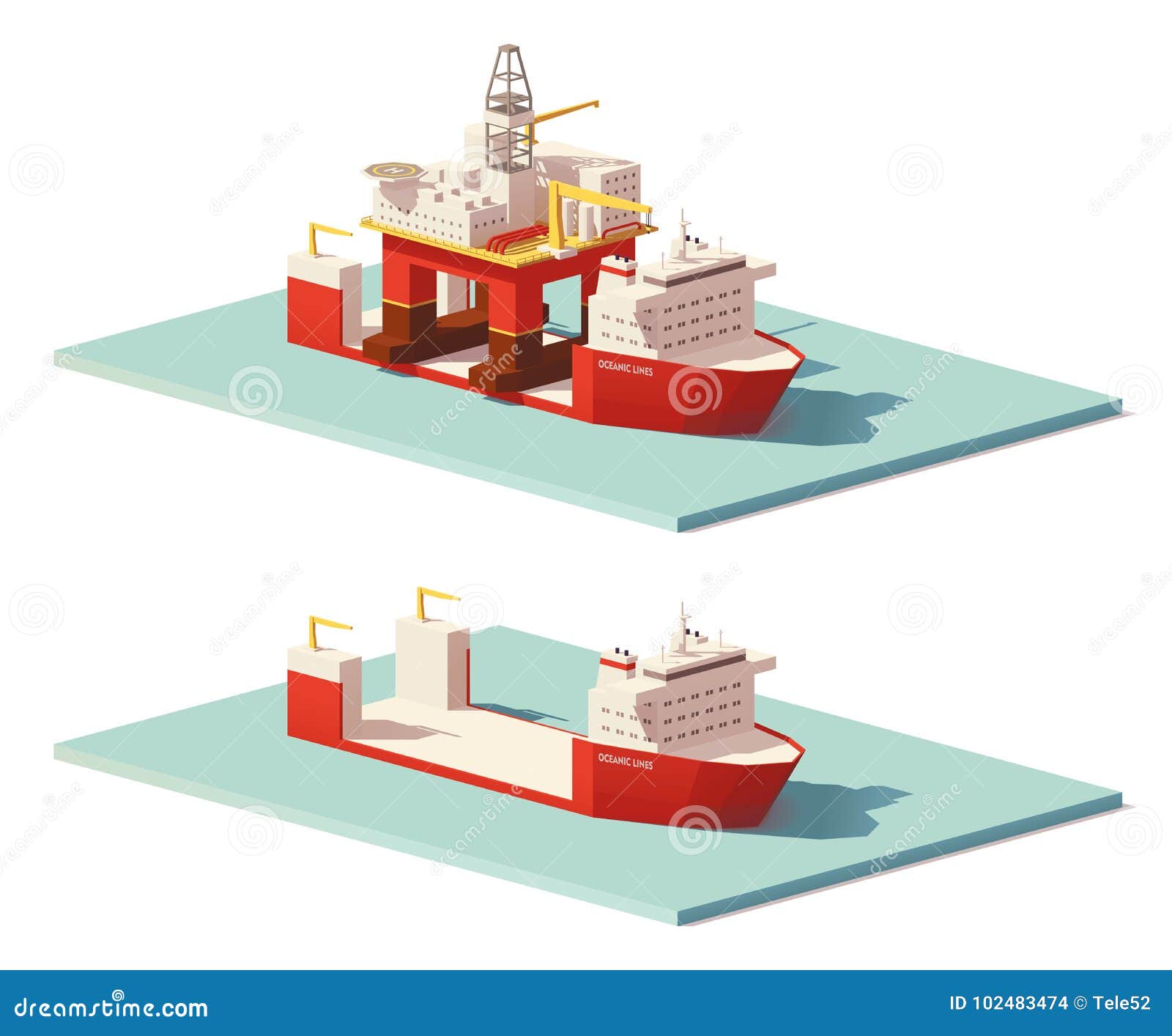 Vector Low Poly Heavy Lift Ship And Oil Rig | CartoonDealer.com #102483474