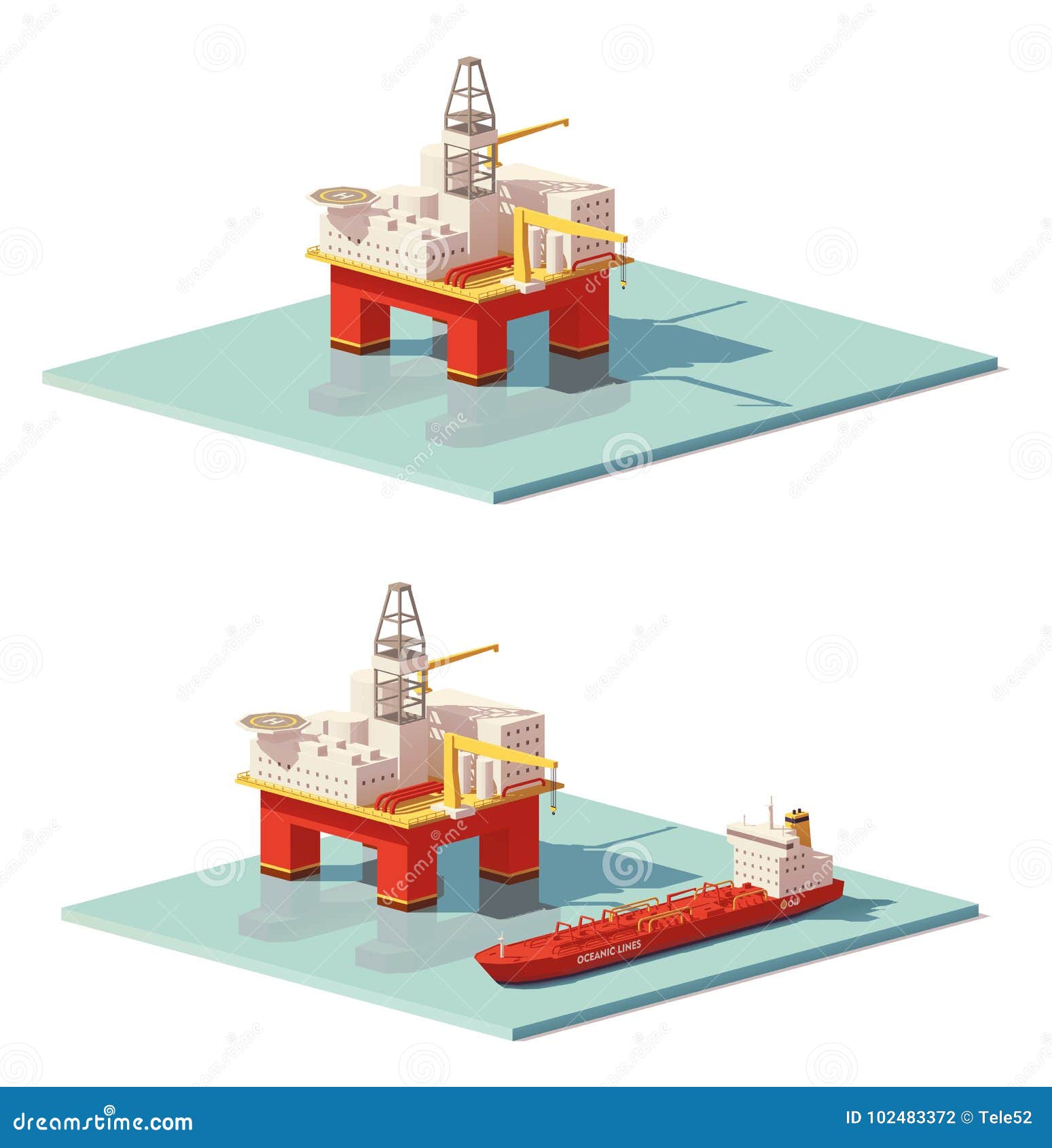 Drilling Rig At Sea. Oil Platform, Gas Fuel, Cartoon Vector ...