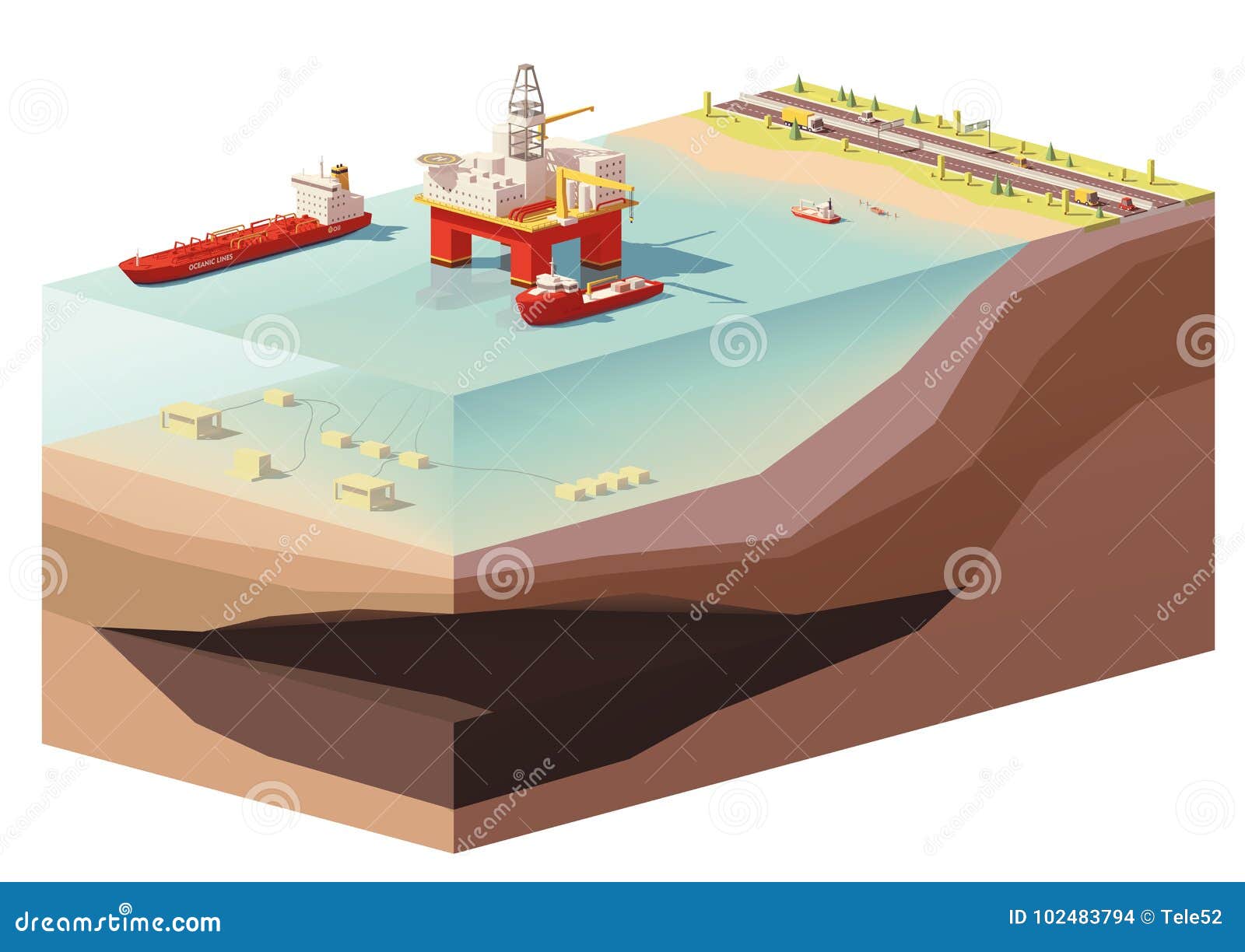 Vector Low Poly Offshore Oil Rig Drilling Platform Stock Vector ...