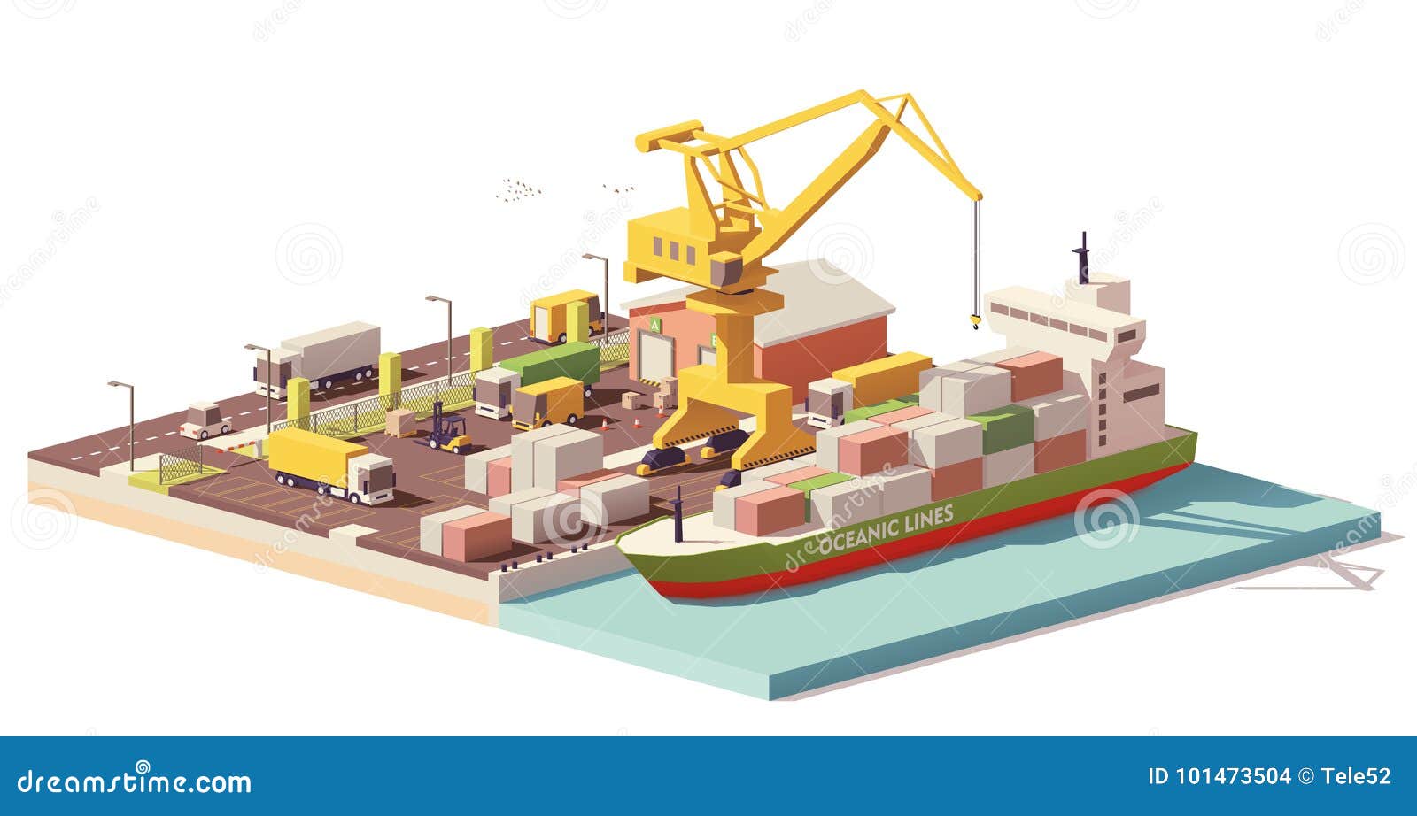 Vector Low Poly Port Container Terminal and Ship Stock Vector ...
