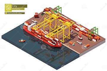 Vector Isometric Port Container Terminal and Ship Stock Vector ...