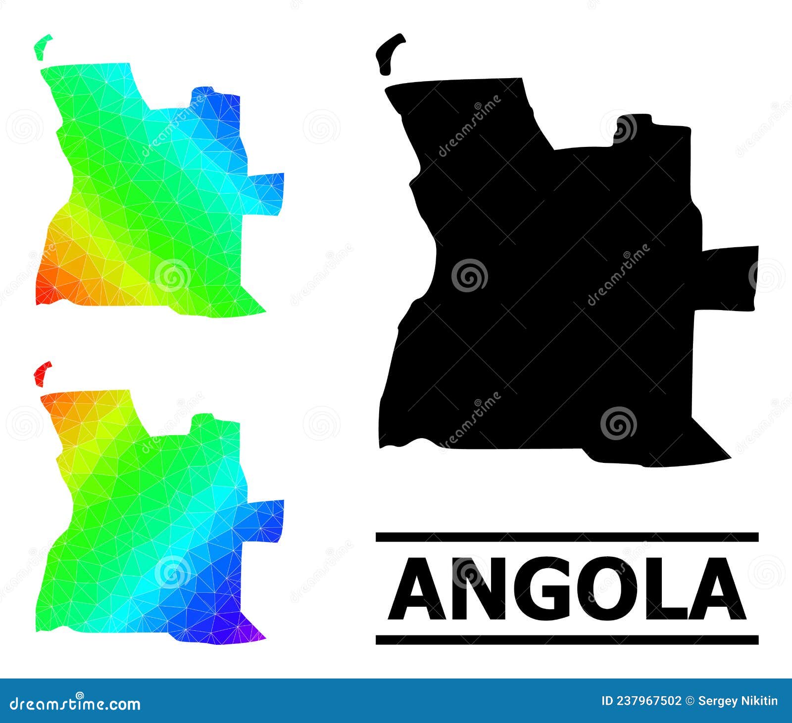 Polygonal Spectral Colored Map of Angola with Diagonal Gradient Stock ...