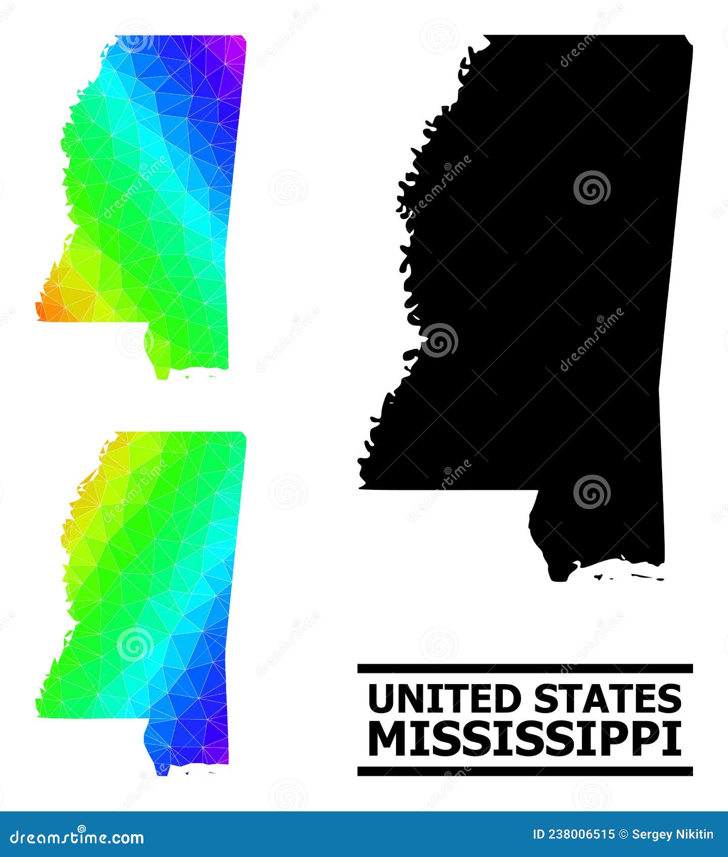 Lowpoly Spectral Colored Map of Mississippi State with Diagonal ...