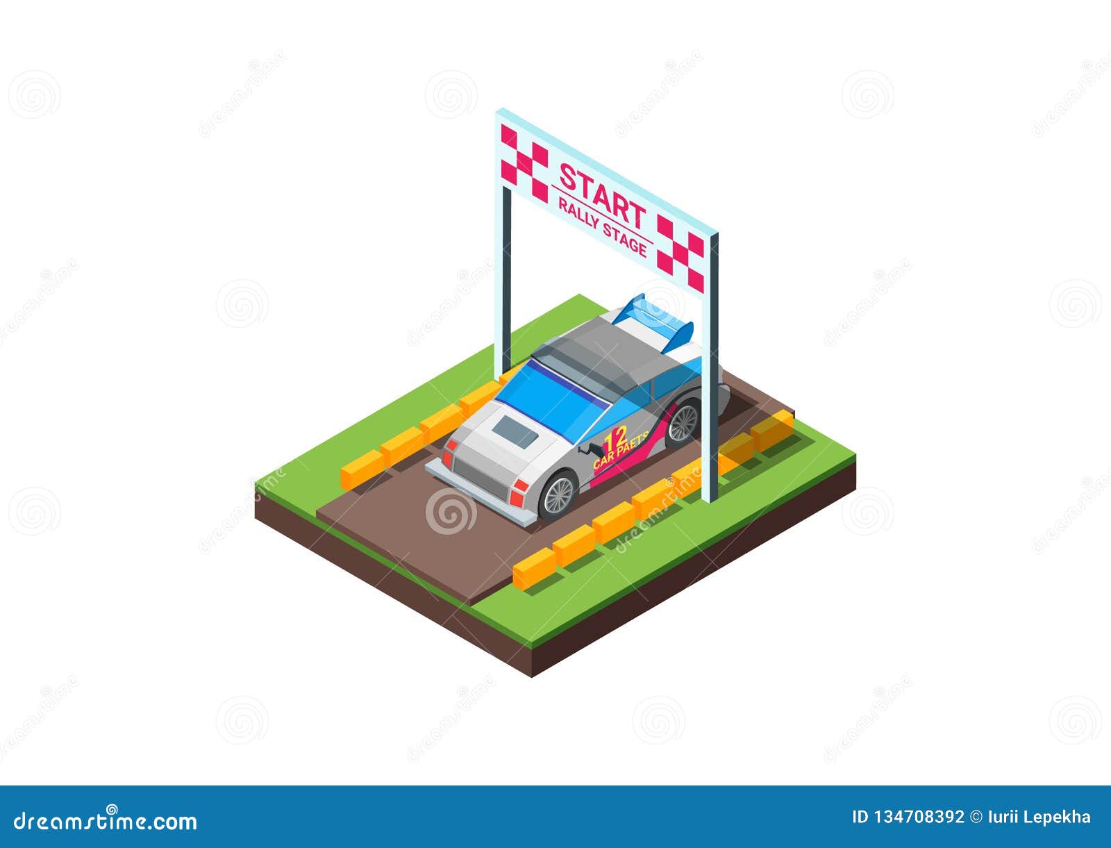 Vector Low Poly Rally Racing Car in White and Red Livery on the Rally ...