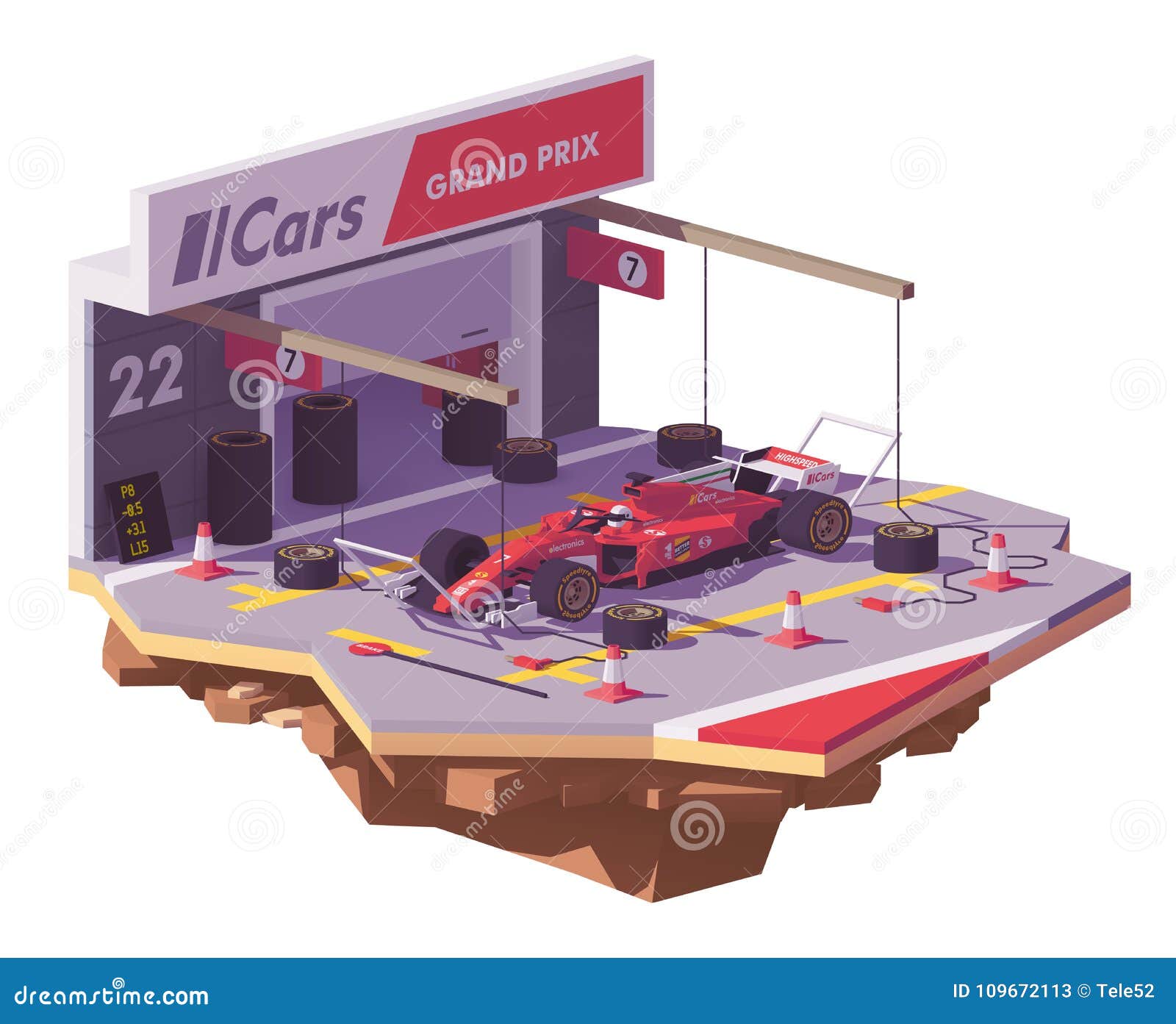 Vector Low Poly Racing Car and Pit Stop Stock Vector - Illustration of ...