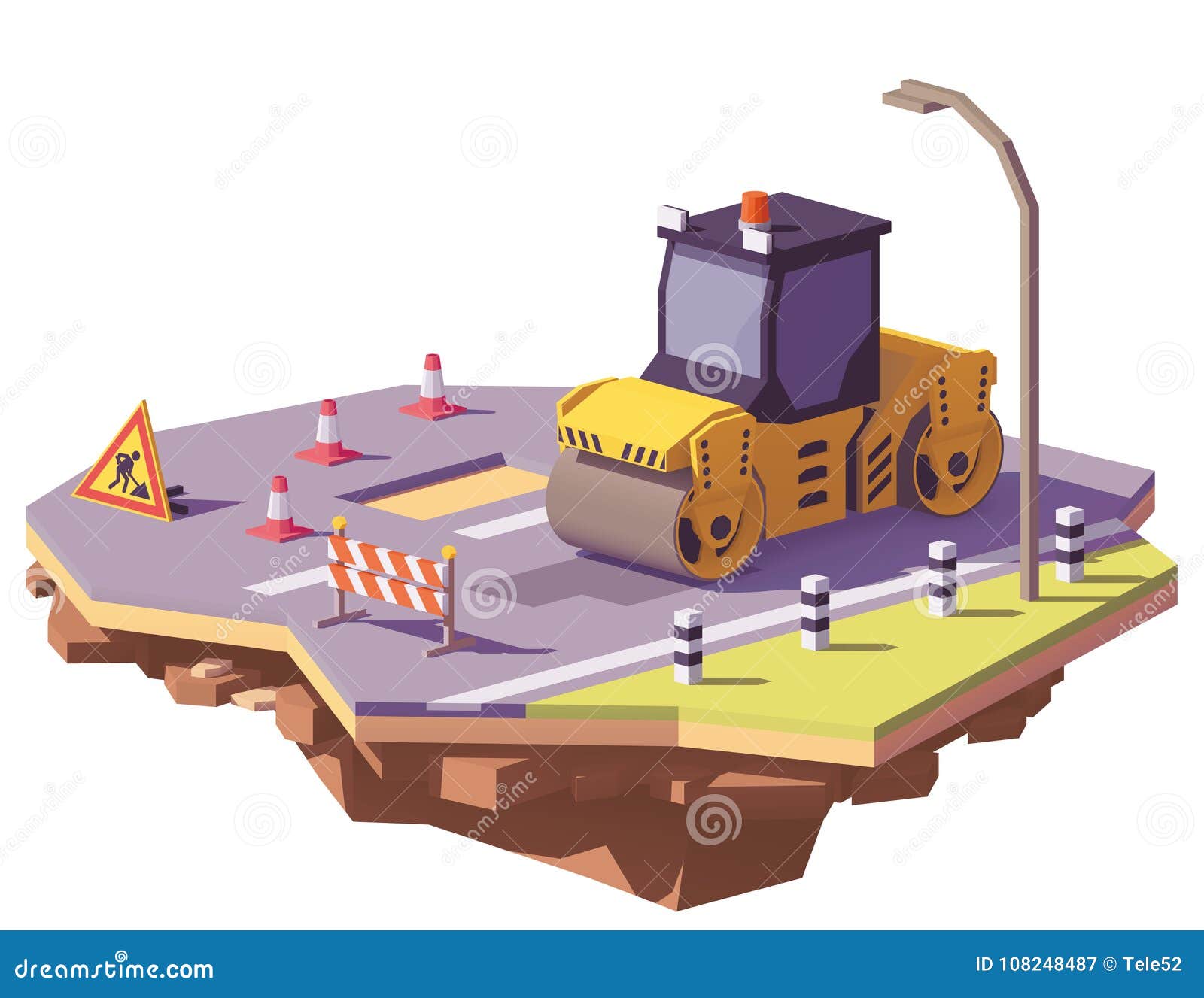 Road Roller Working On New Road Construction Site Vector Silhouette ...
