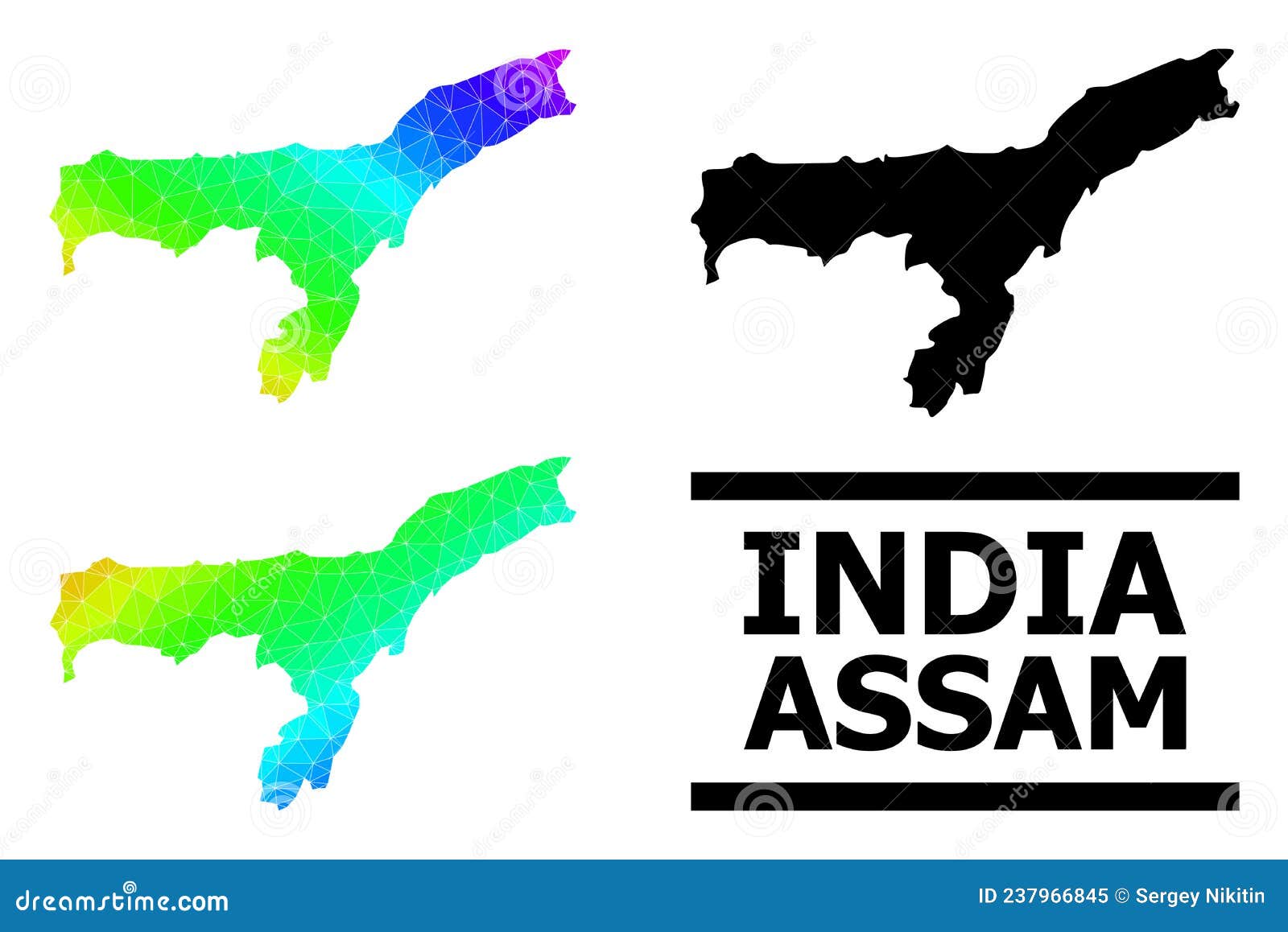 Lowpoly Rainbow Map of Assam State with Diagonal Gradient Stock Vector ...