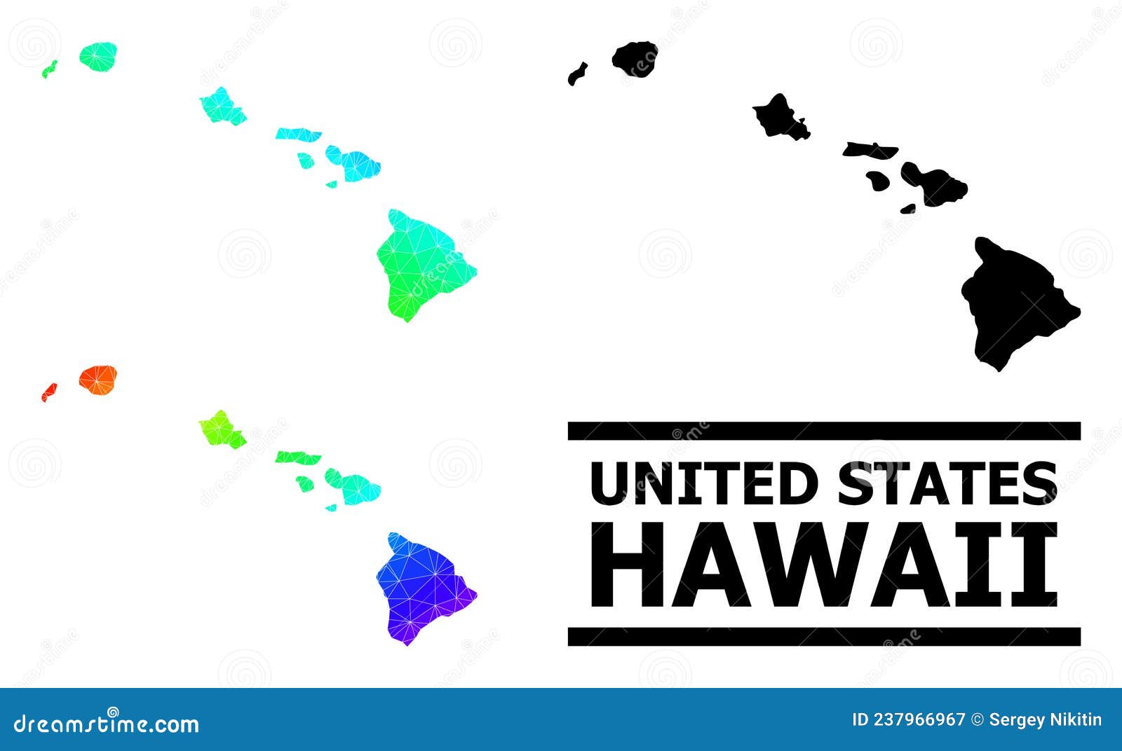 Lowpoly Rainbow Map of Hawaii State with Diagonal Gradient Stock Vector ...