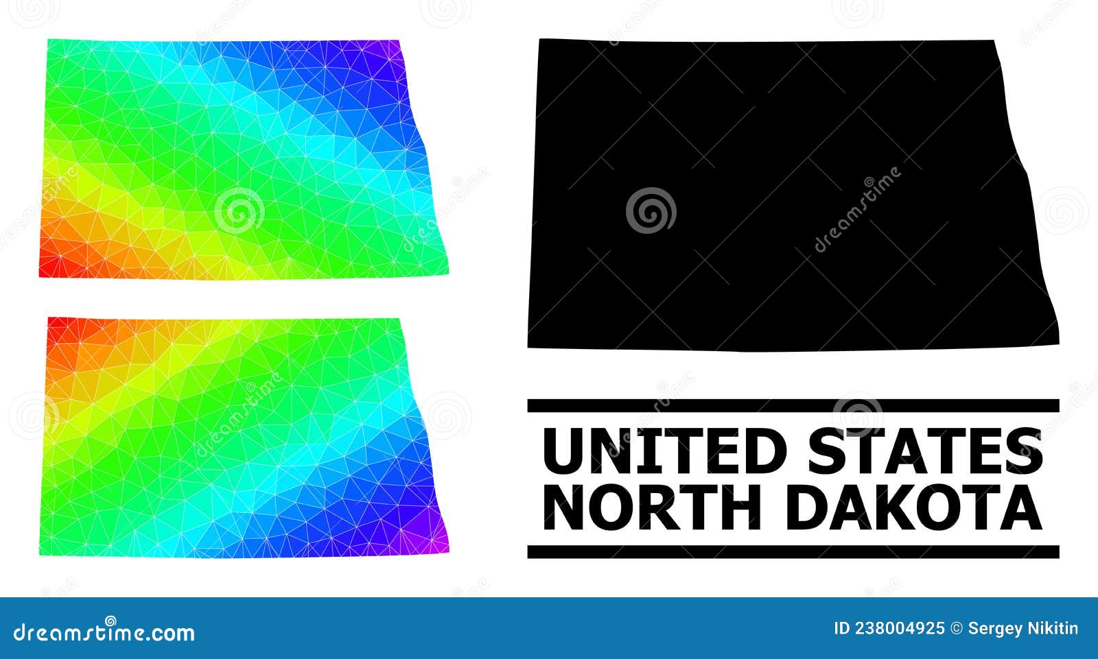 Lowpoly Spectral Colored Map of North Dakota State with Diagonal ...