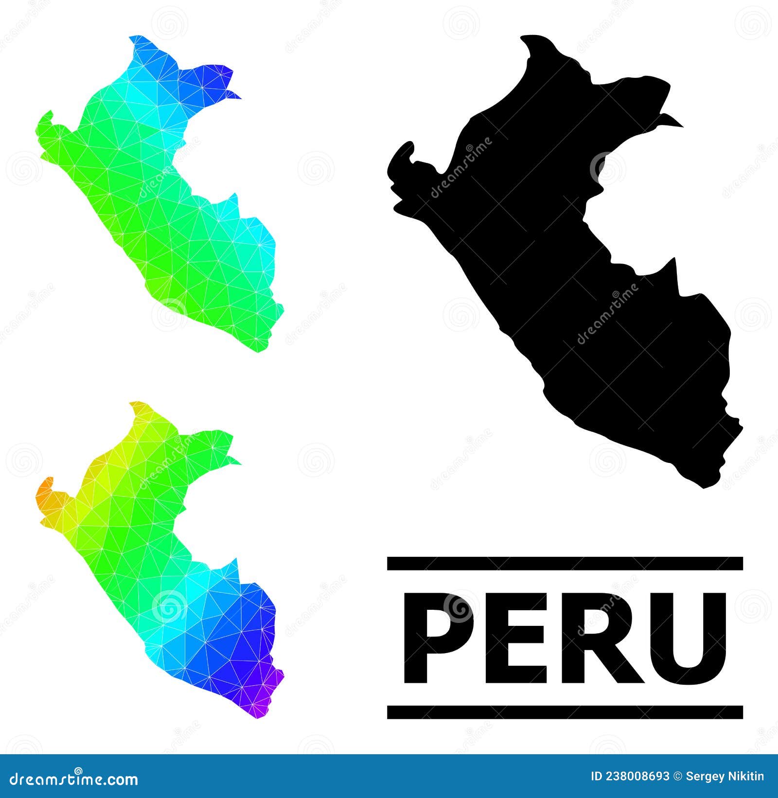 Lowpoly Spectrum Map of Peru with Diagonal Gradient Stock Vector ...