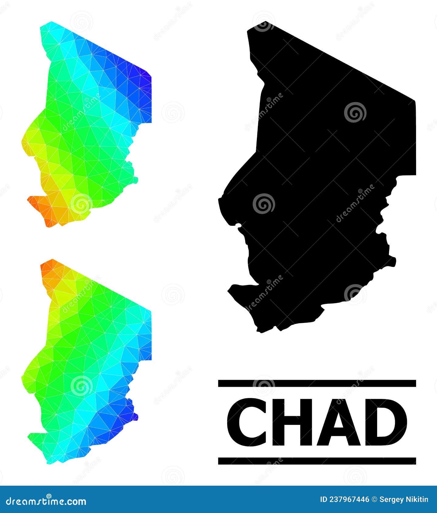 Lowpoly Spectral Colored Map of Chad with Diagonal Gradient Stock ...