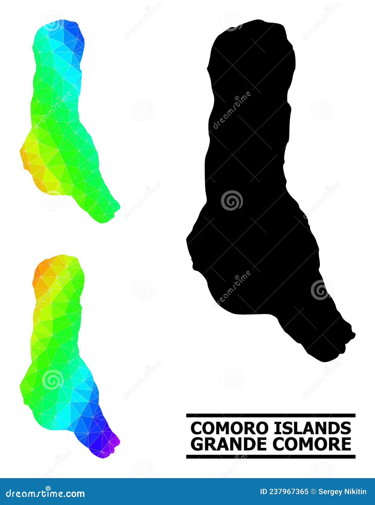Lowpoly Spectral Colored Map of Grande Comore Island with Diagonal ...