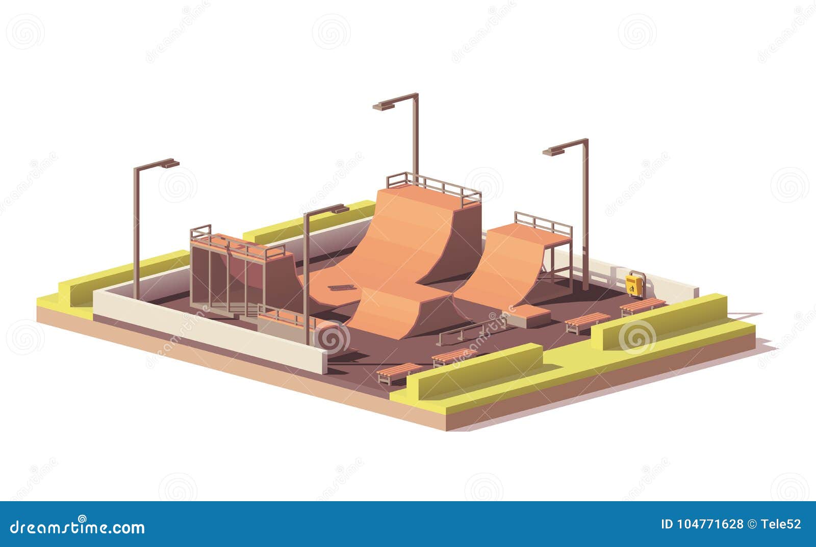 Vector low poly skate park stock vector. Illustration of architecture ...