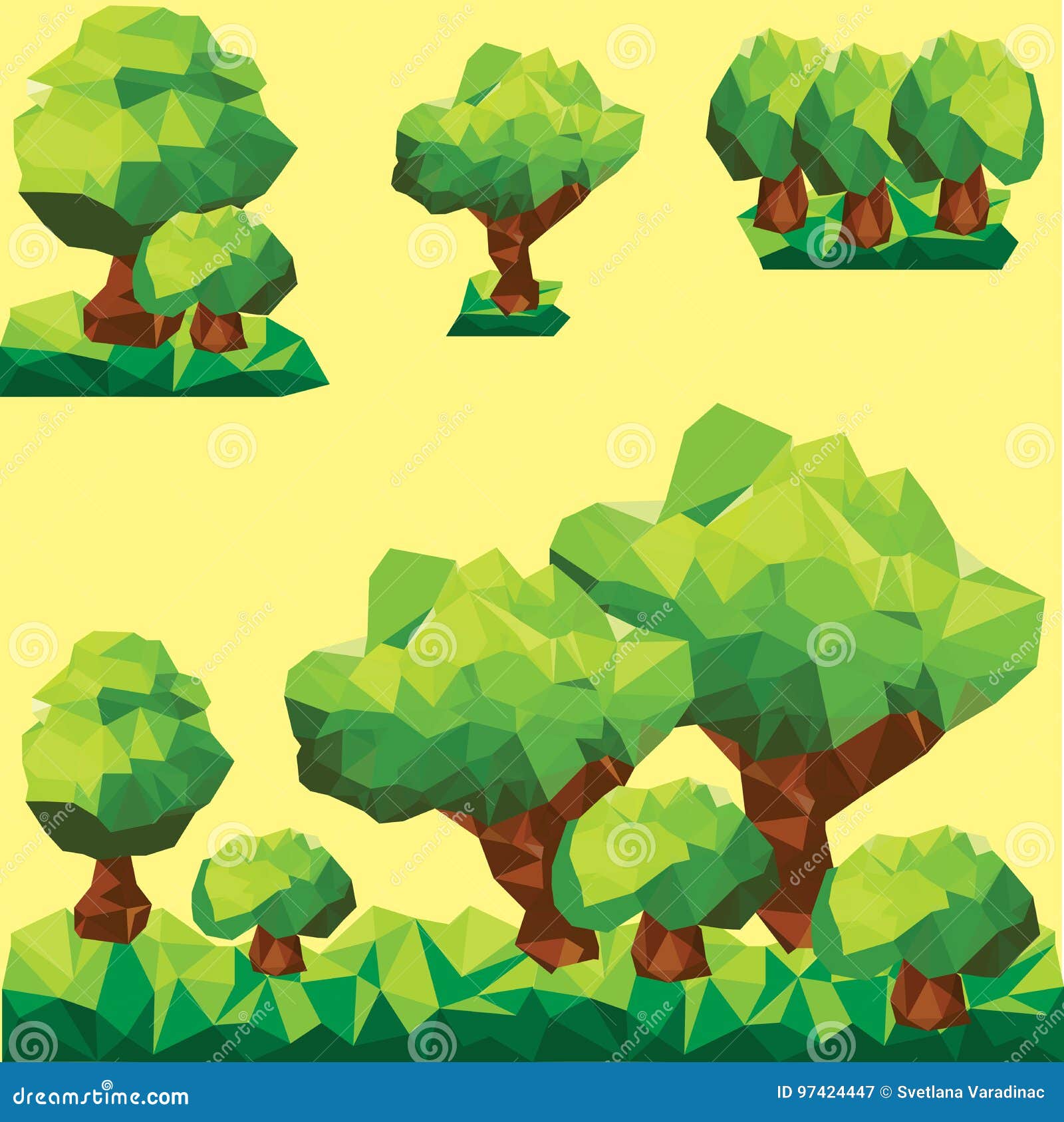 Vector Low Poly Trees on Lendscape Stock Vector - Illustration of green, geometric: 97424447