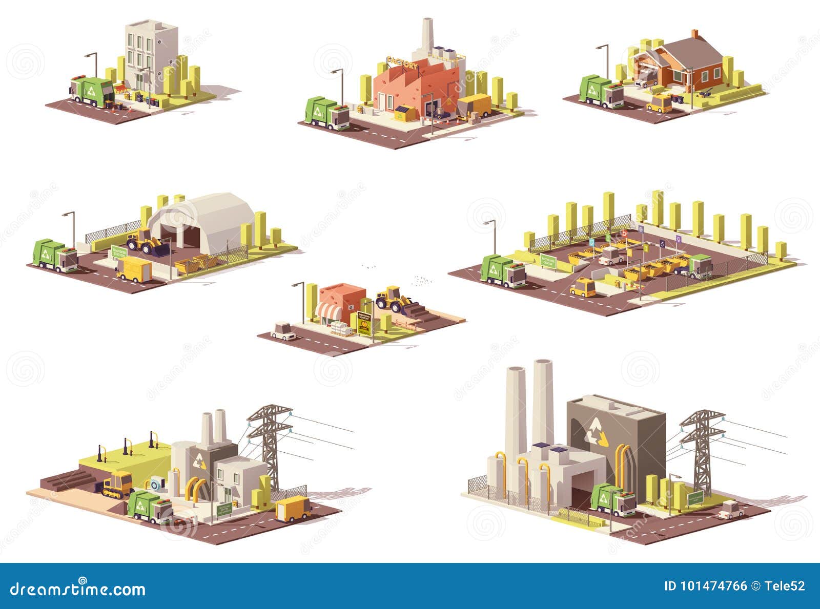 Vector Low Poly Waste Management Icons Stock Vector - Illustration of ...