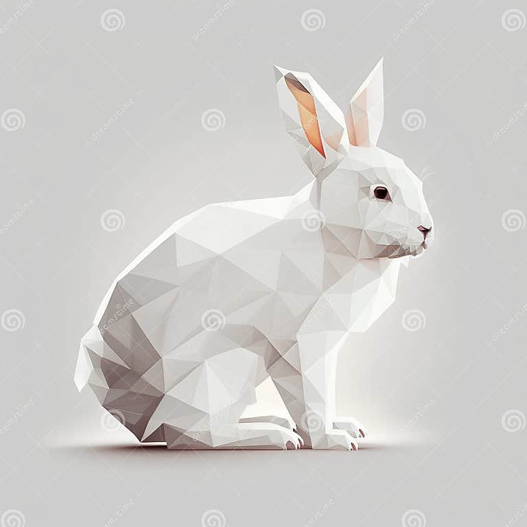 Vector Low Poly White Rabbit Isolated on Gray Background. Polygonal ...